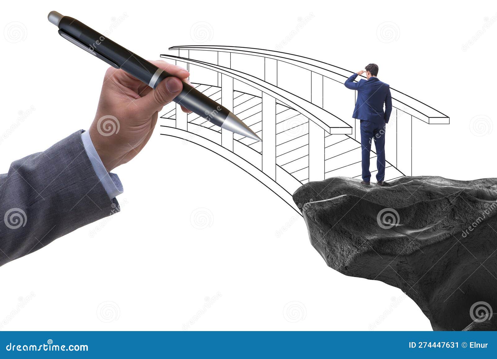 Hand Drawing Bridge in Business Concept Stock Image - Image of bridge ...