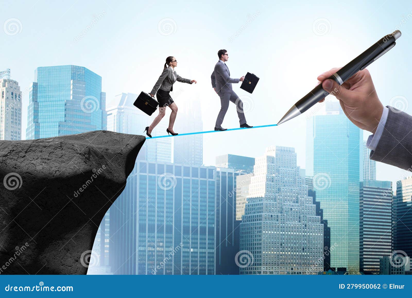 Hand Drawing Bridge for Business People Stock Photo - Image of courage ...