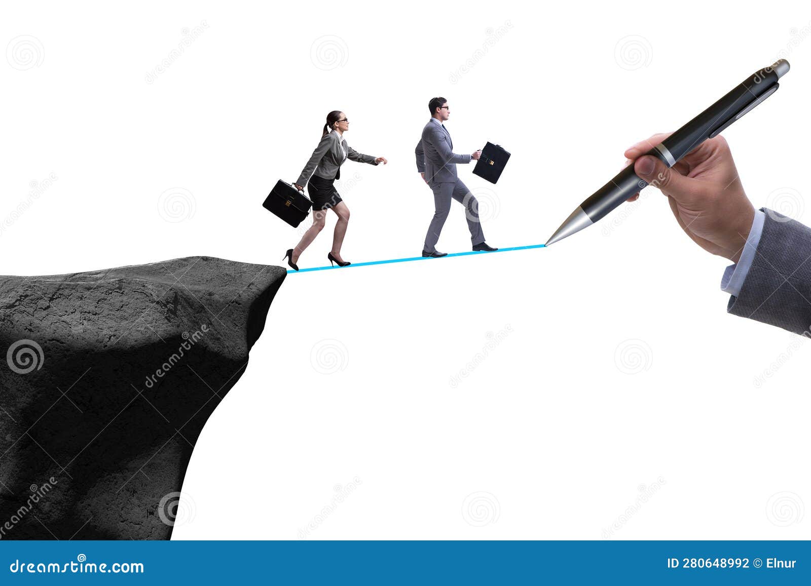 Hand Drawing Bridge for Business People Stock Photo - Image of ...