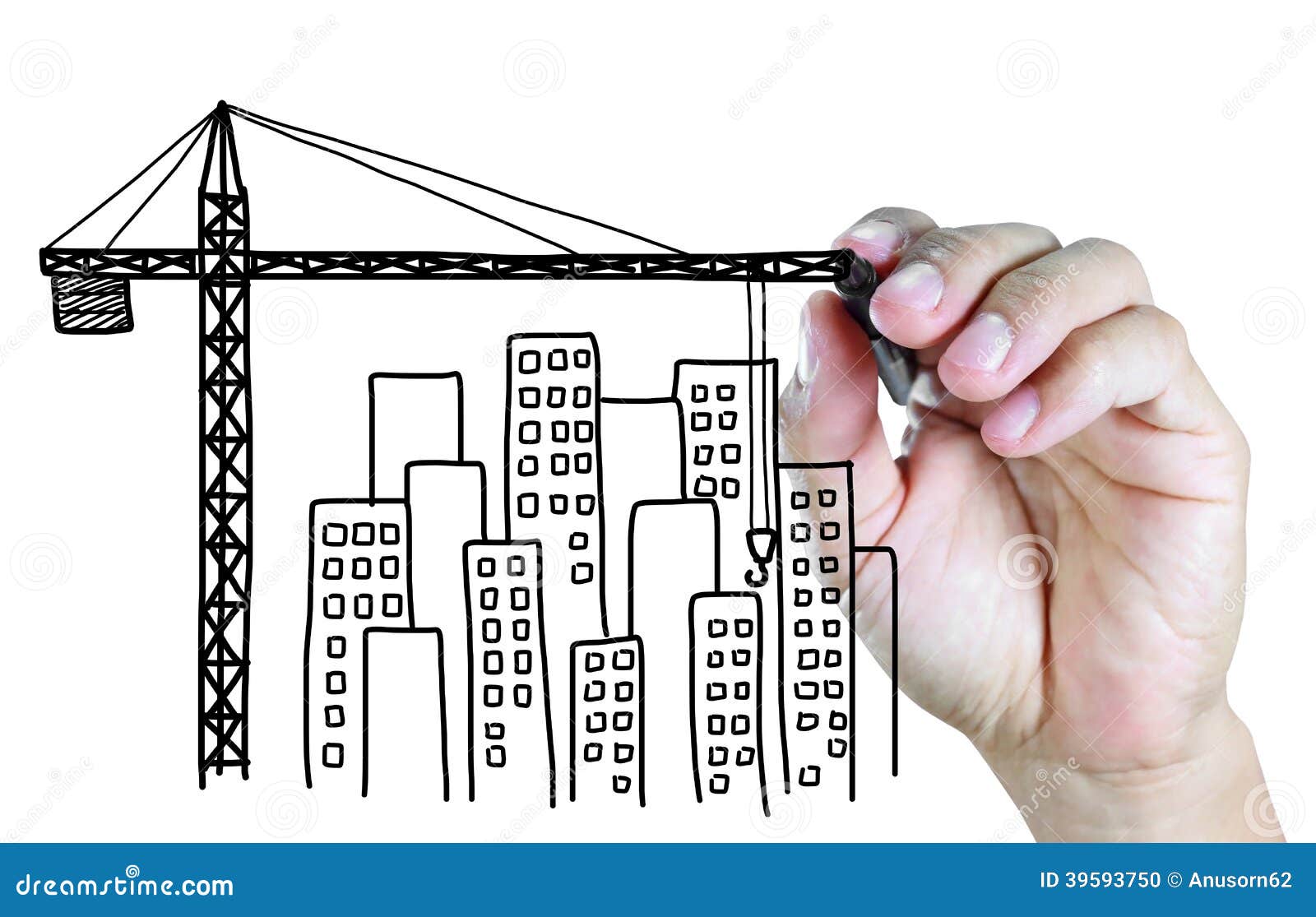 Hand Drawing Building Tower Crane Sketches Stock Photo - Image of ...