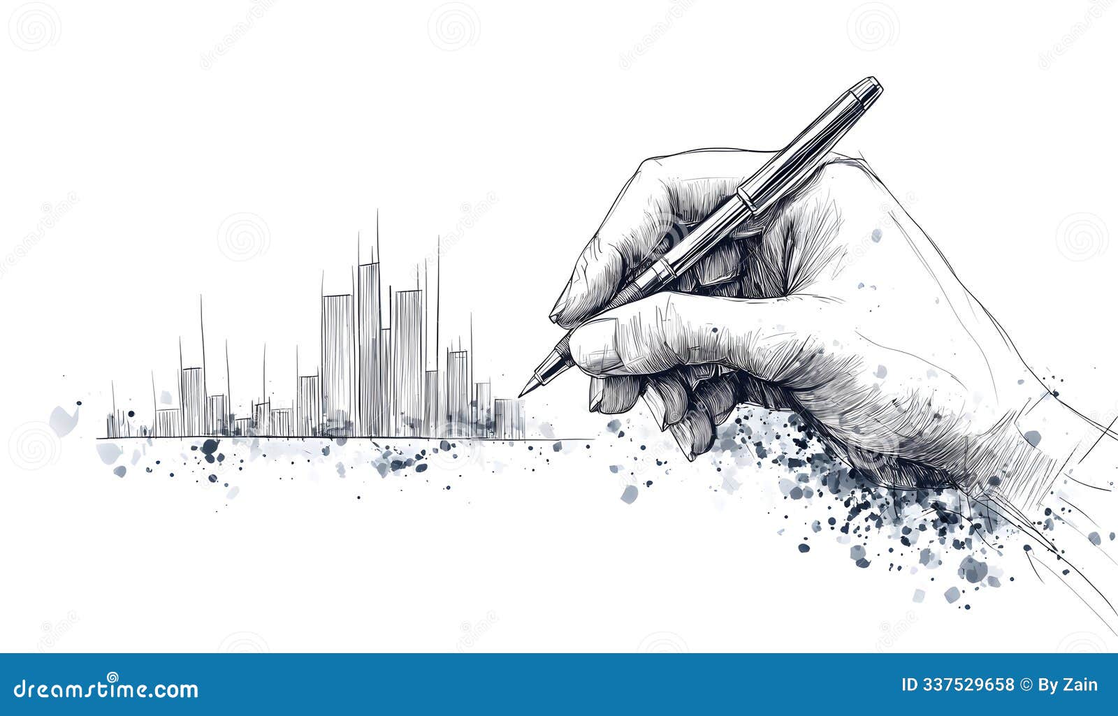 Hand Drawing Business Chart with Line Graph Showing Growth Bar Graph ...