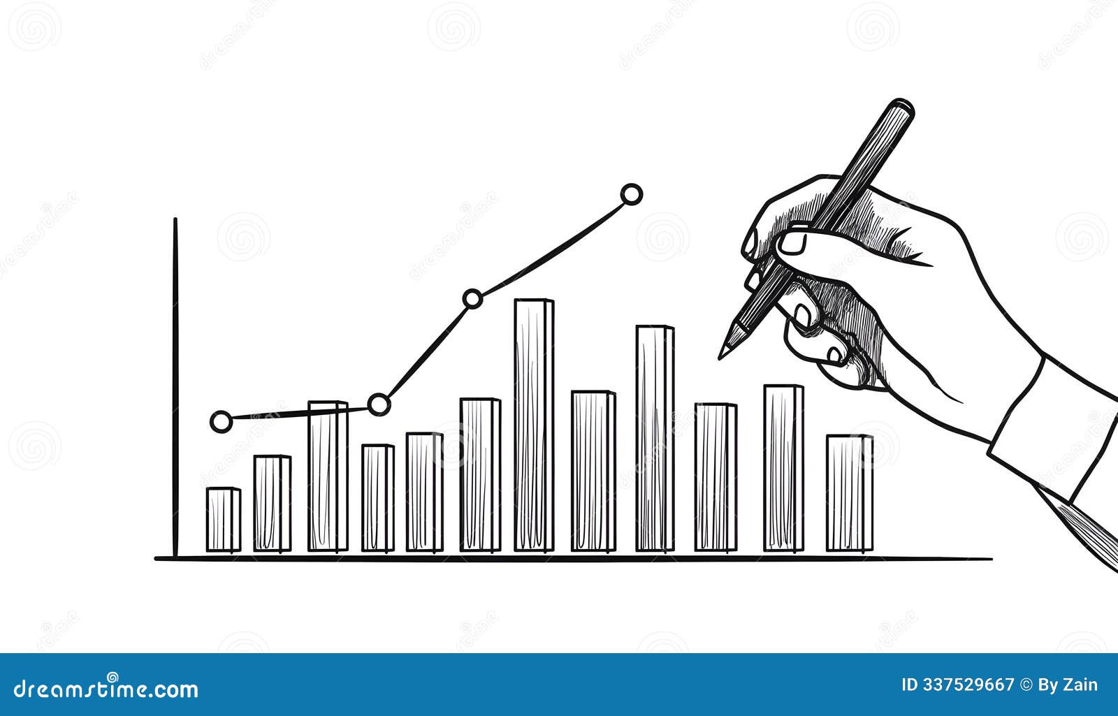 Hand Drawing Business Chart with Line Graph Showing Growth Bar Graph ...