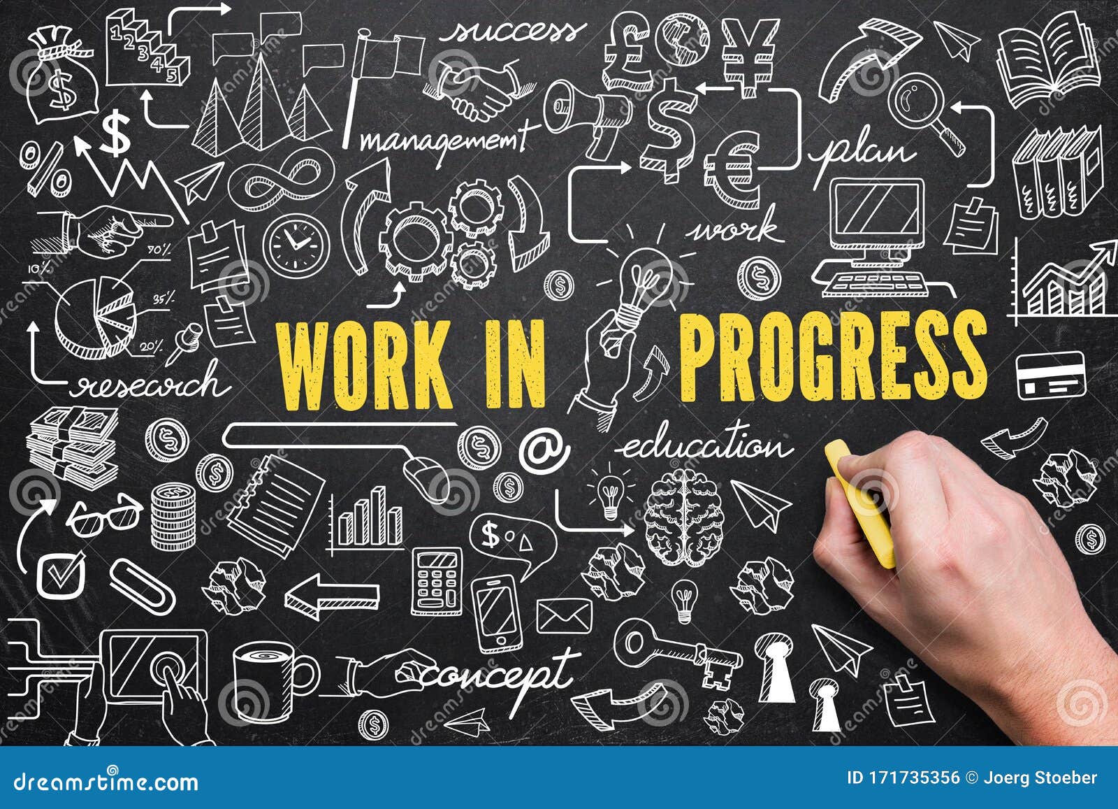 Hand is Drawing Business Doodles and the Text `work in Progress` Stock ...