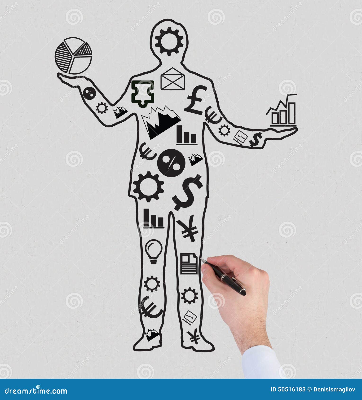 Drawing Businessman With Social Media Icon Background Royalty-Free ...