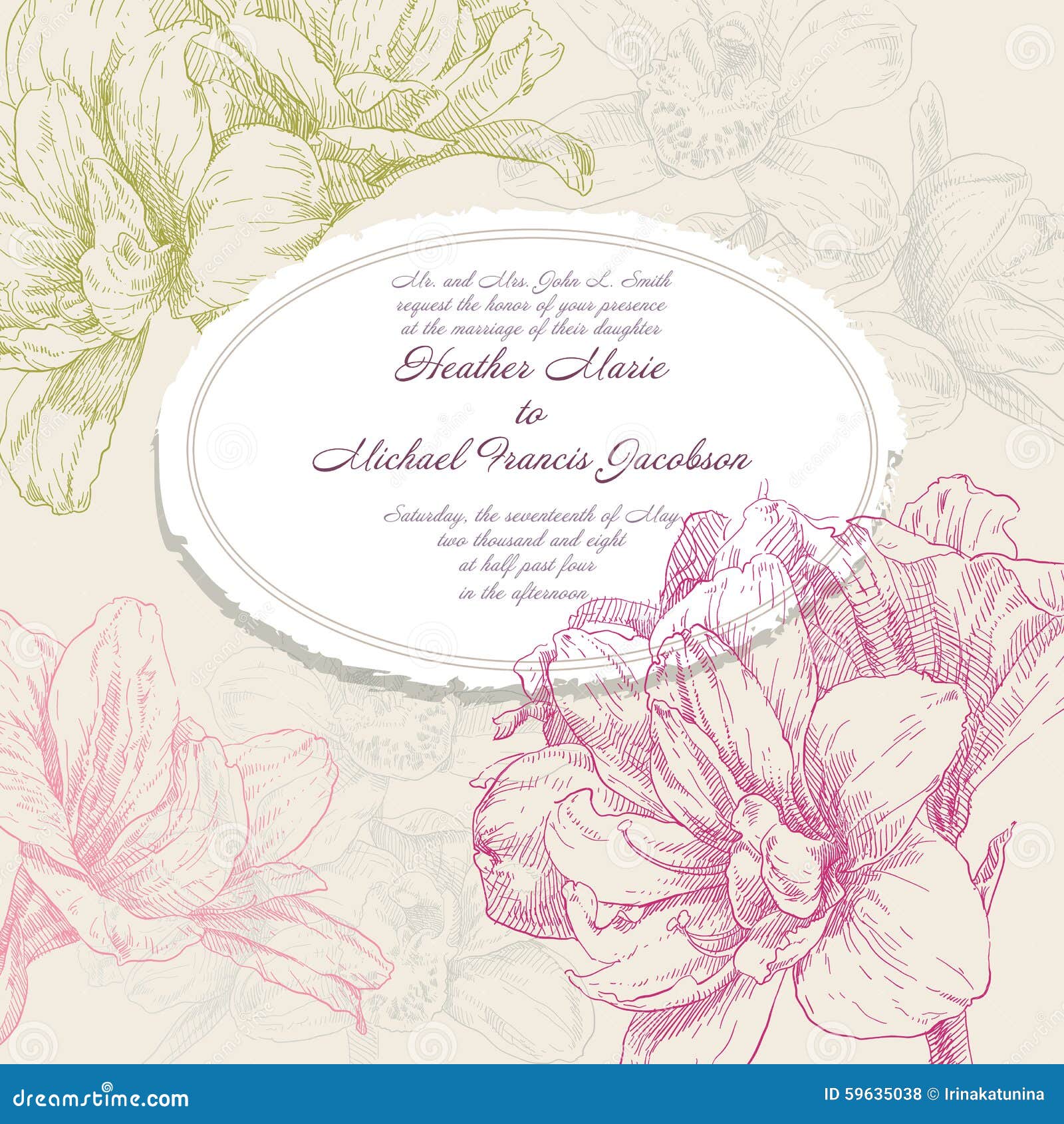 Hand Drawing Card Flower Vector Frames Stock Vector - Illustration of ...