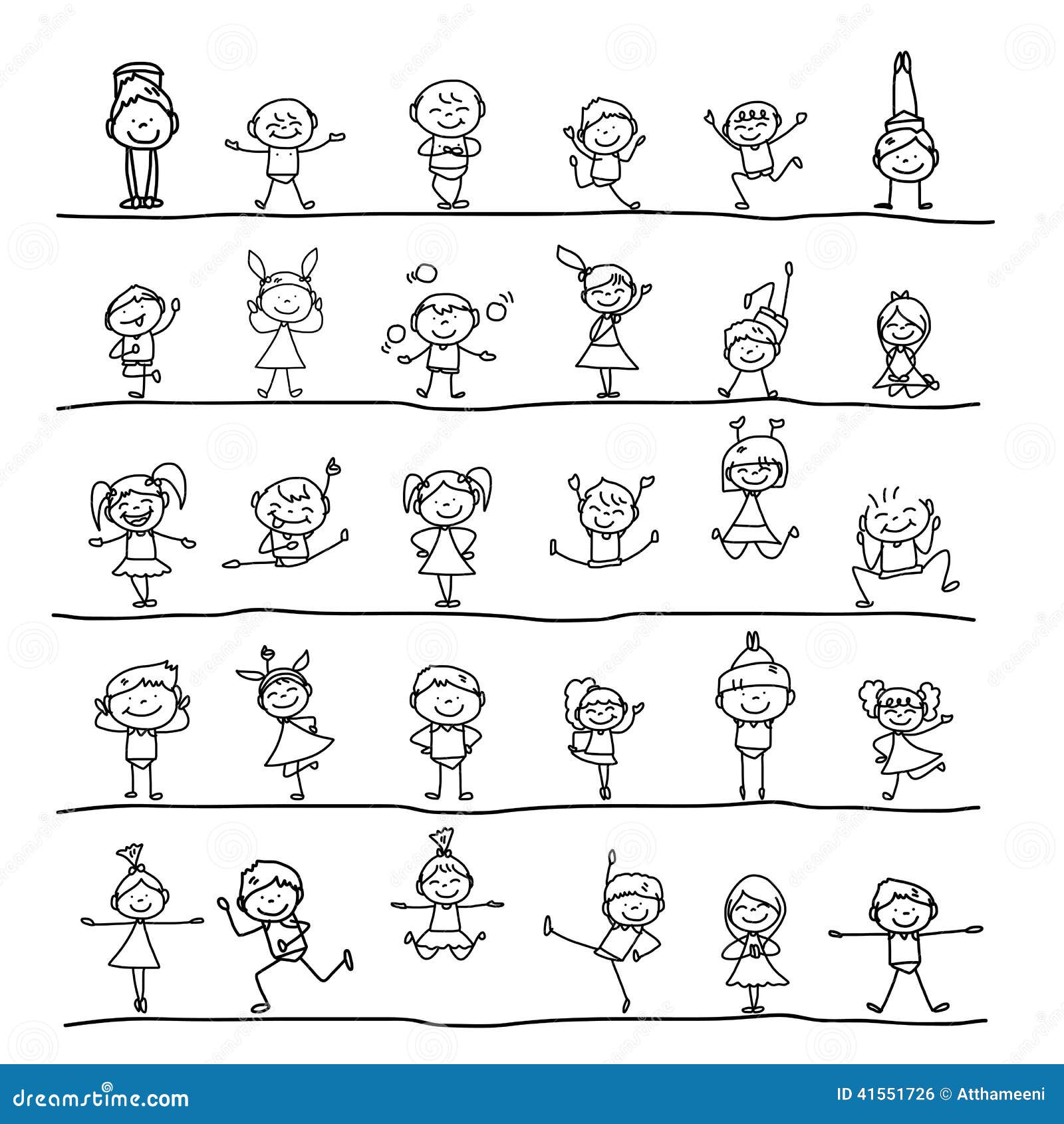 Hand Drawing Cartoon Character Happy Kids Stock Vector - Illustration ...