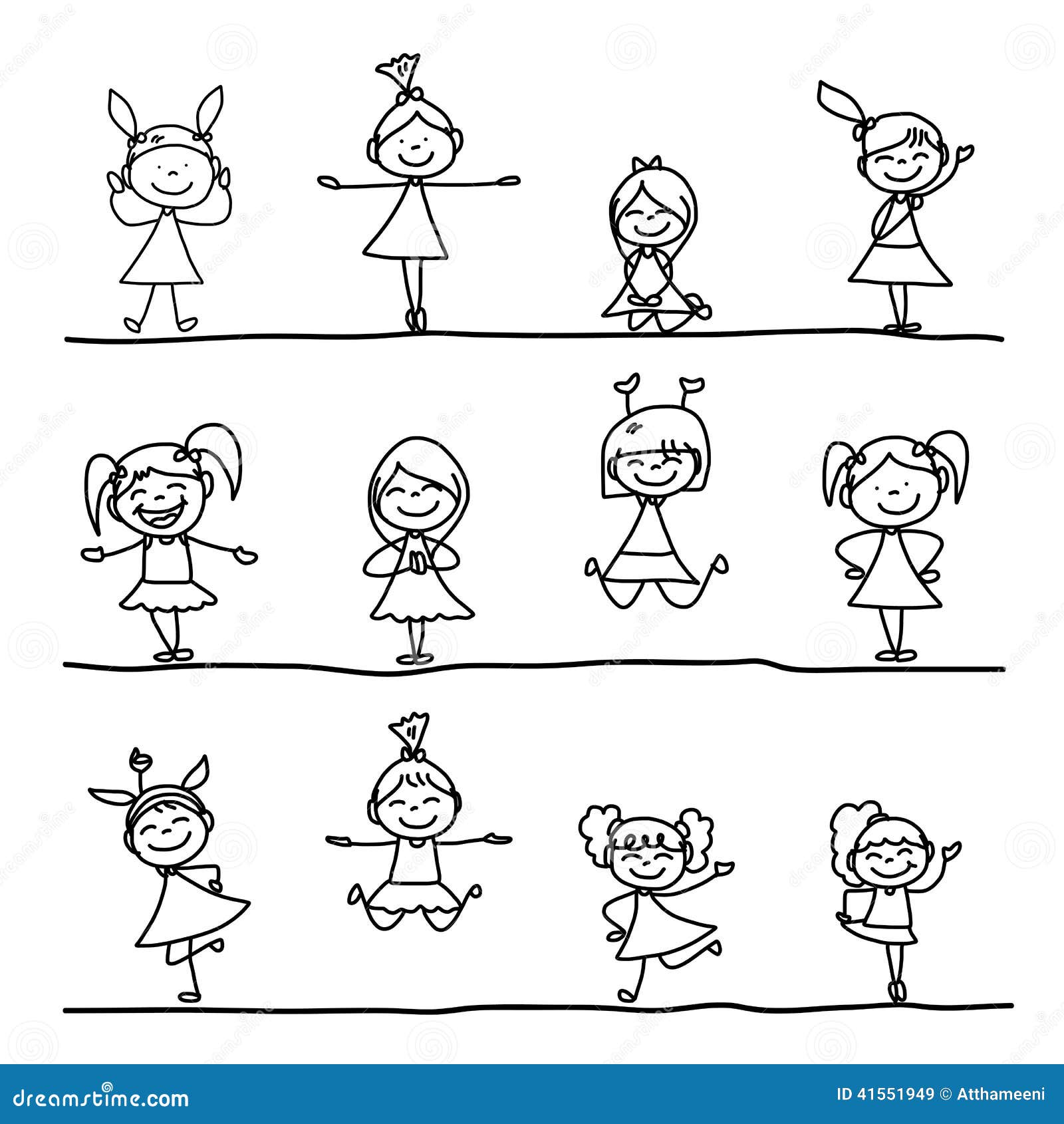 Hand Drawing Cartoon Character Happy Kids Stock Vector - Illustration ...