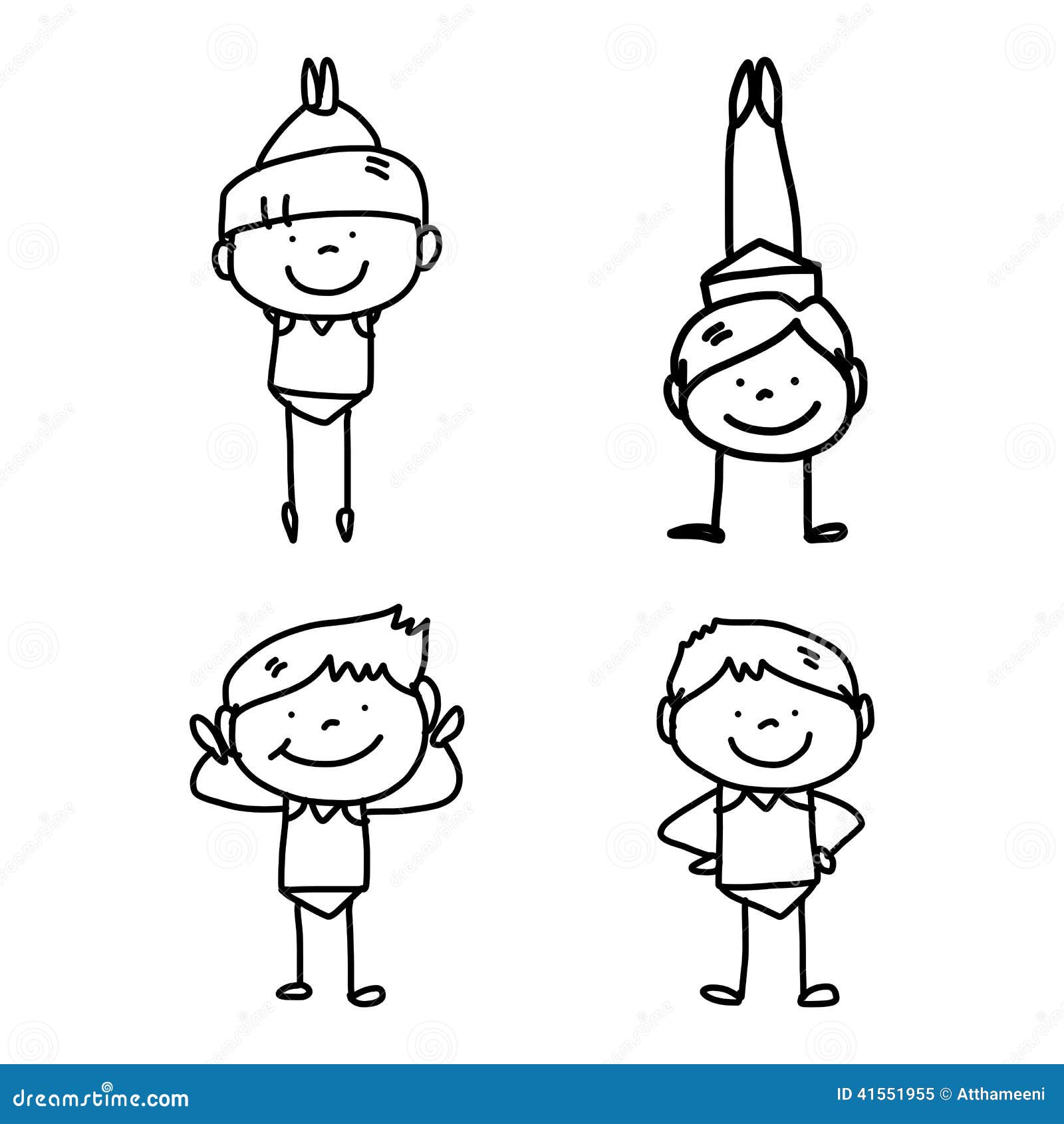 Hand Drawing Cartoon Character Happy Kids Stock Vector - Illustration ...