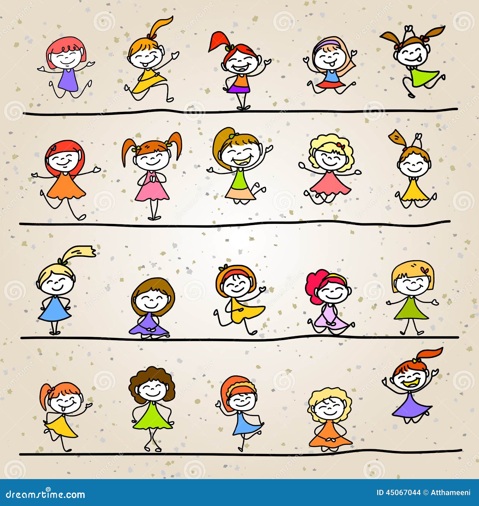 Hand Drawing Cartoon Character Happy Kids Stock Vector - Illustration ...