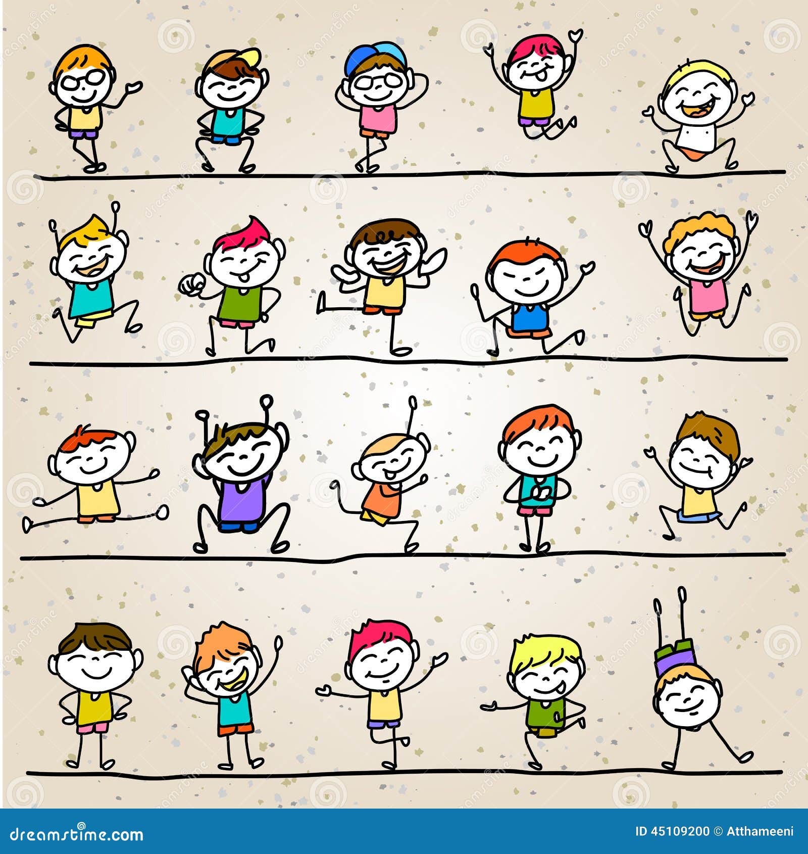 Hand Drawing Cartoon Character Happy Kids Stock Vector - Illustration ...