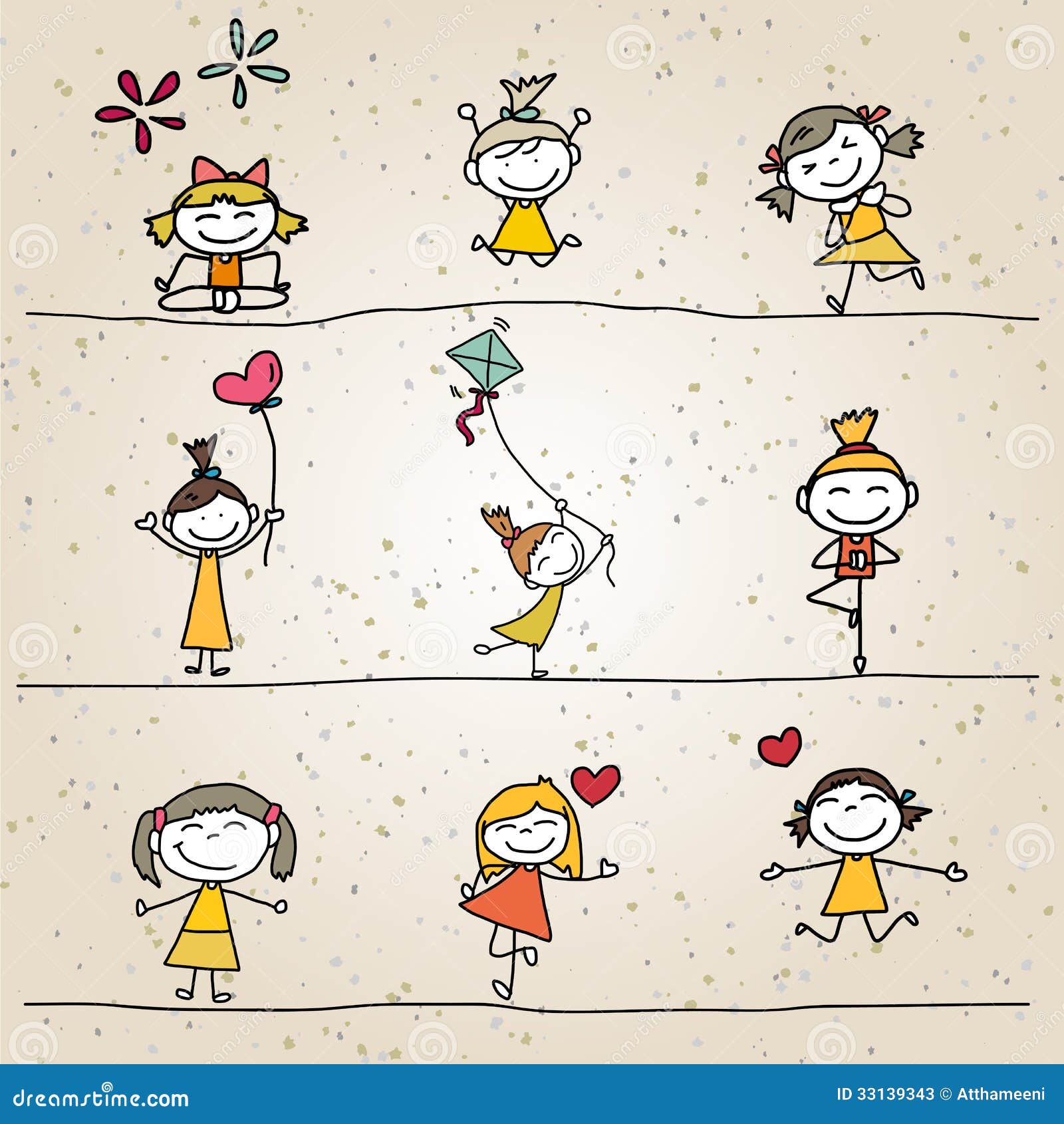 Hand Drawing Cartoon Happy Kids Stock Illustration - Illustration of ...