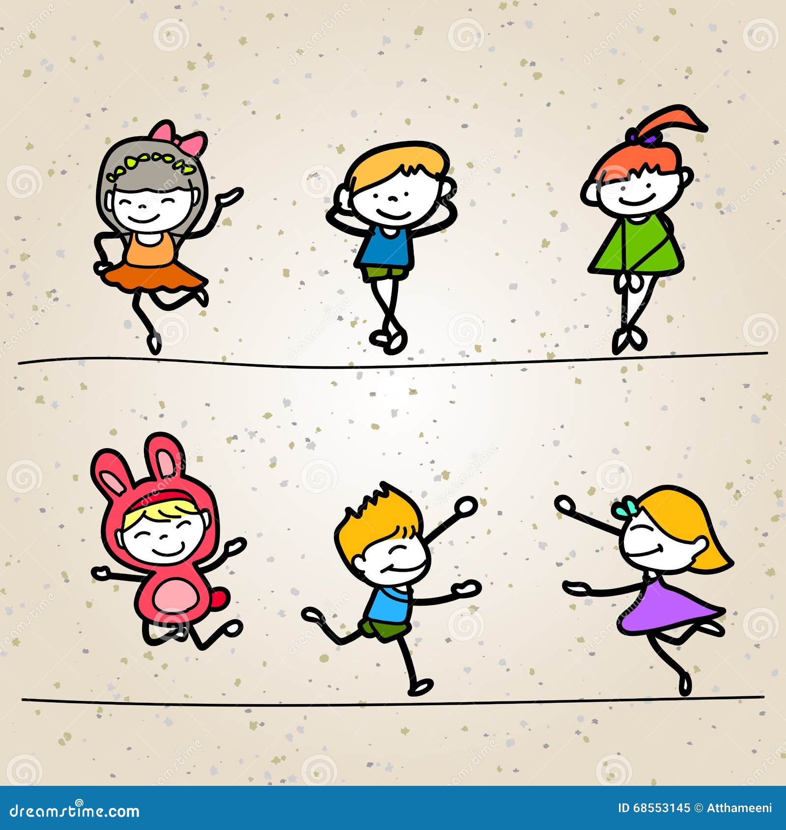 Hand Drawing Cartoon Happy Kids Stock Vector - Illustration of doll ...