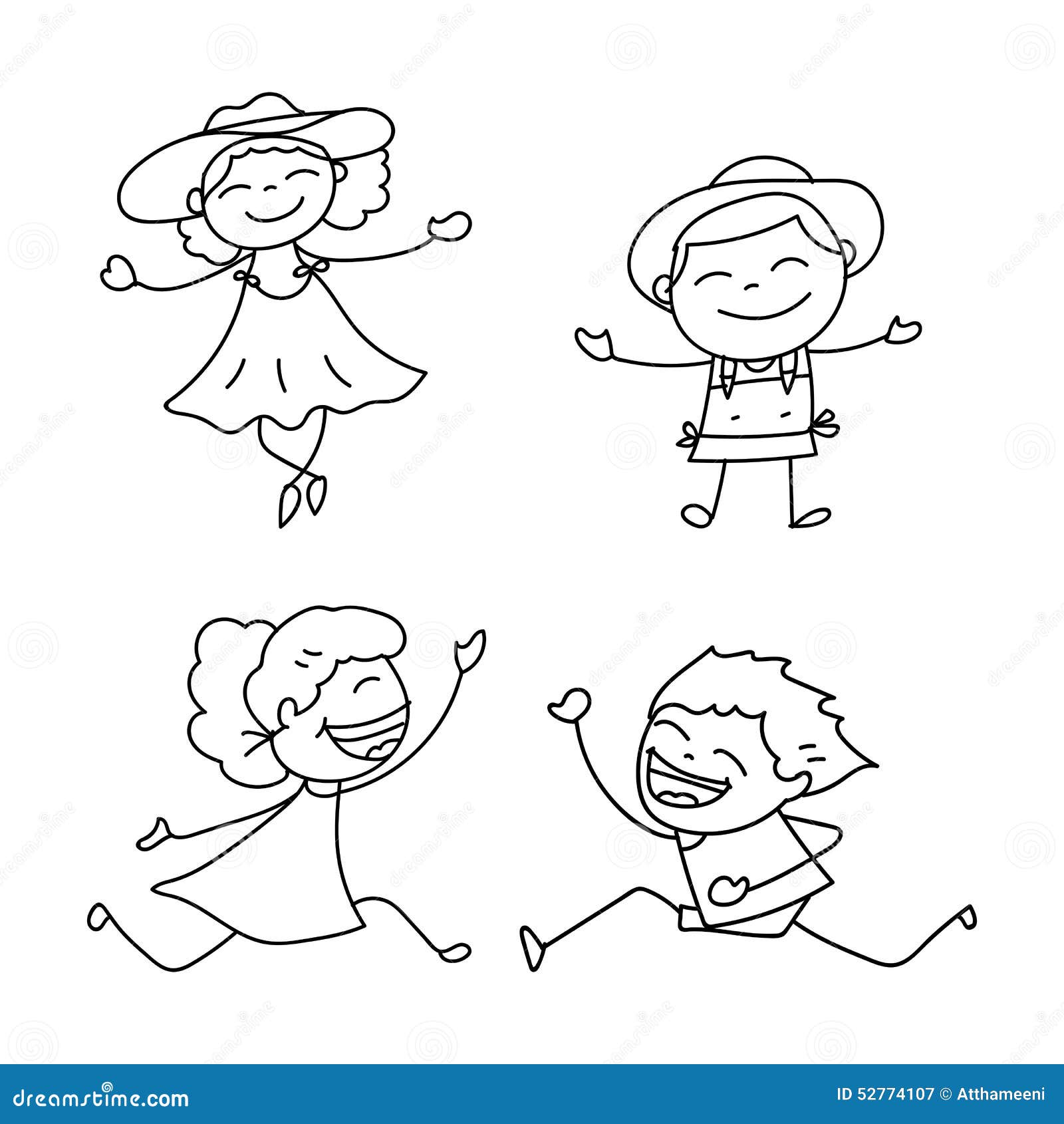 Hand Drawing Cartoon Happy People Stock Vector - Illustration of bright ...