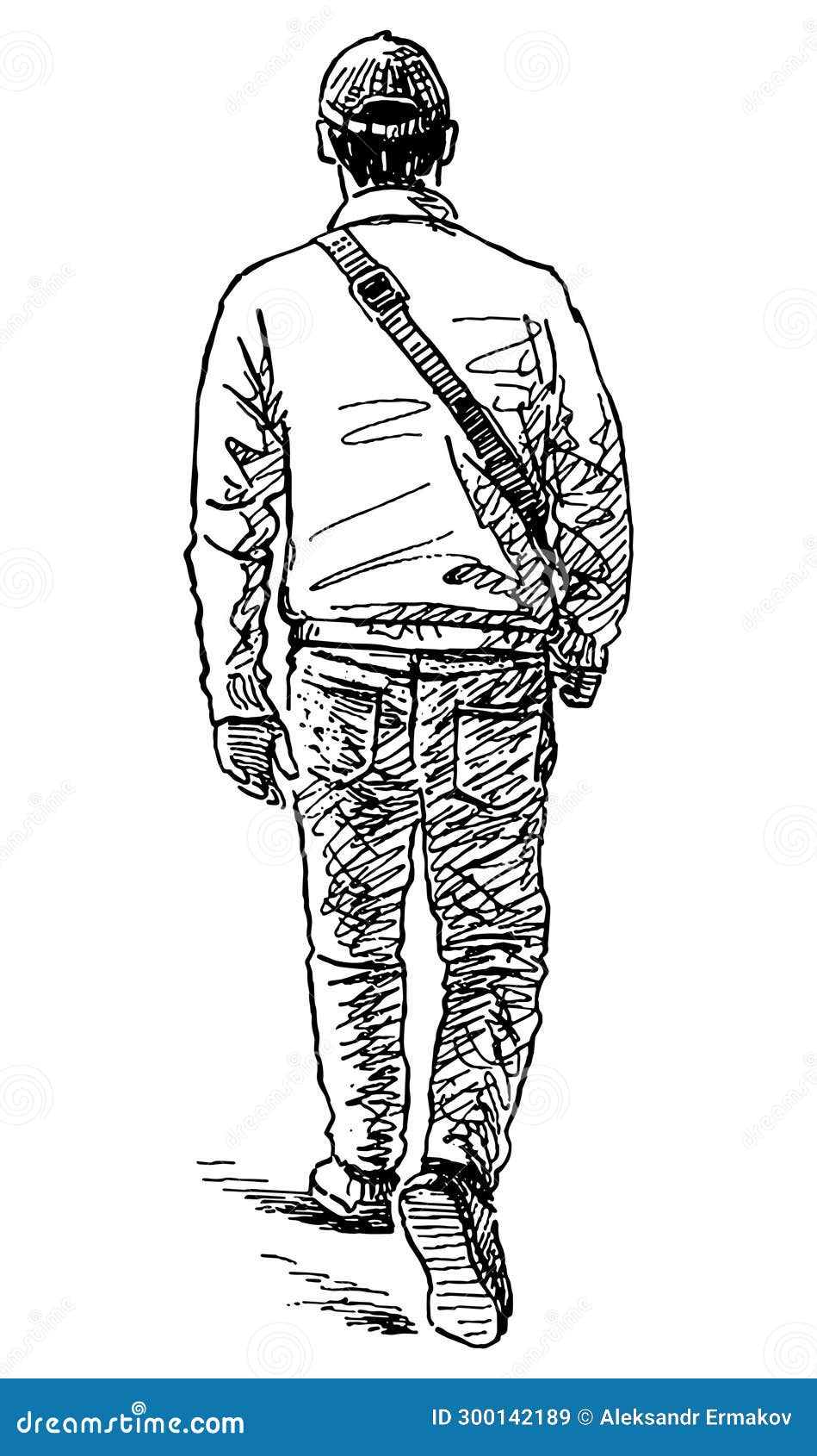 Hand Drawing of Casual Man Walking Outdoors Alone Stock Vector ...