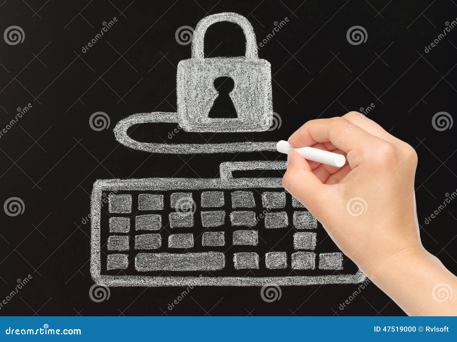 Hand Drawing with Chalk Keyboard Connected To Lock Stock Photo - Image ...
