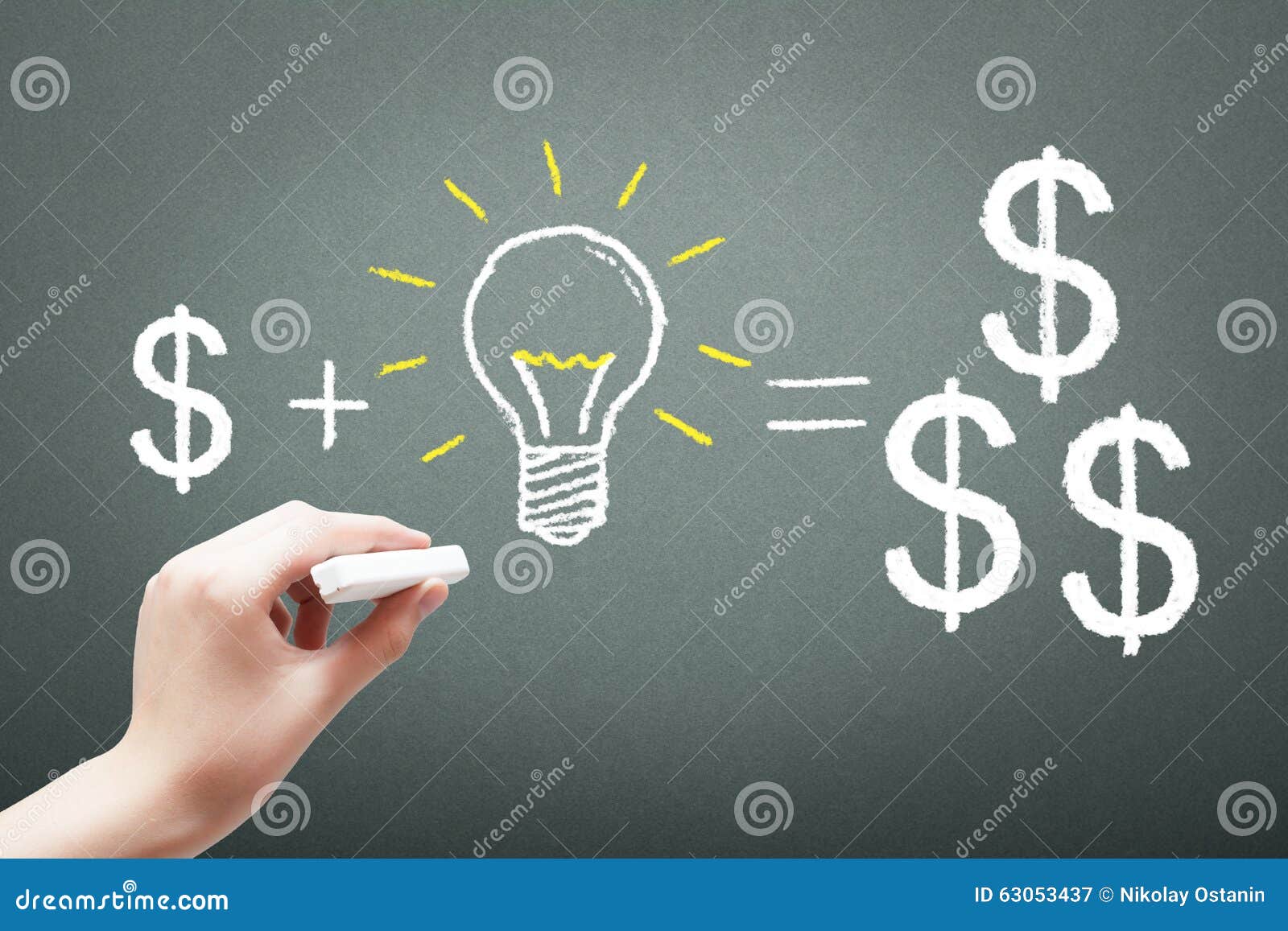 Hand Drawing with Chalk Money Plus Idea Concept Stock Image - Image of ...