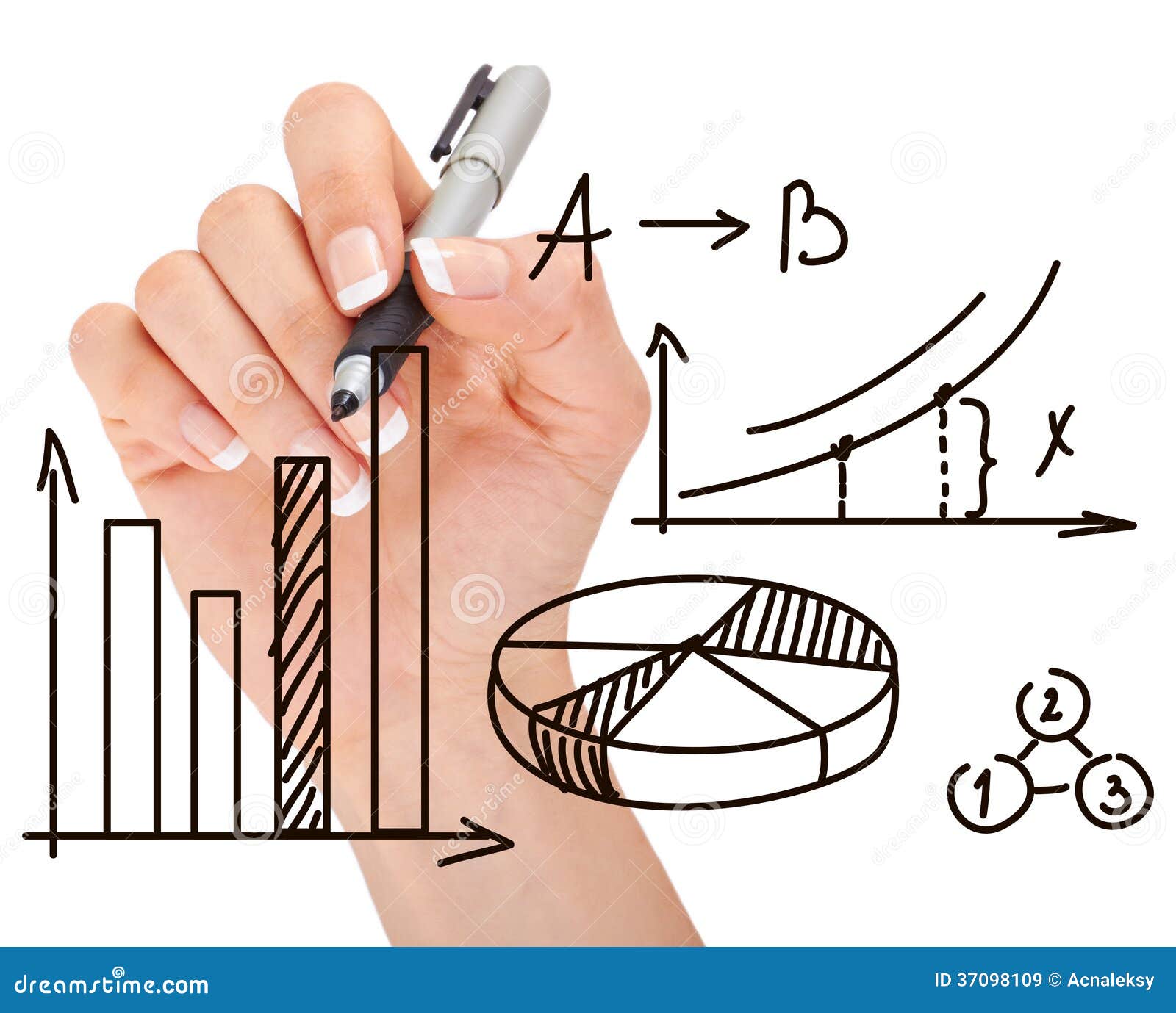 Hand Drawing Chart on Whiteboard Stock Image - Image of chart ...