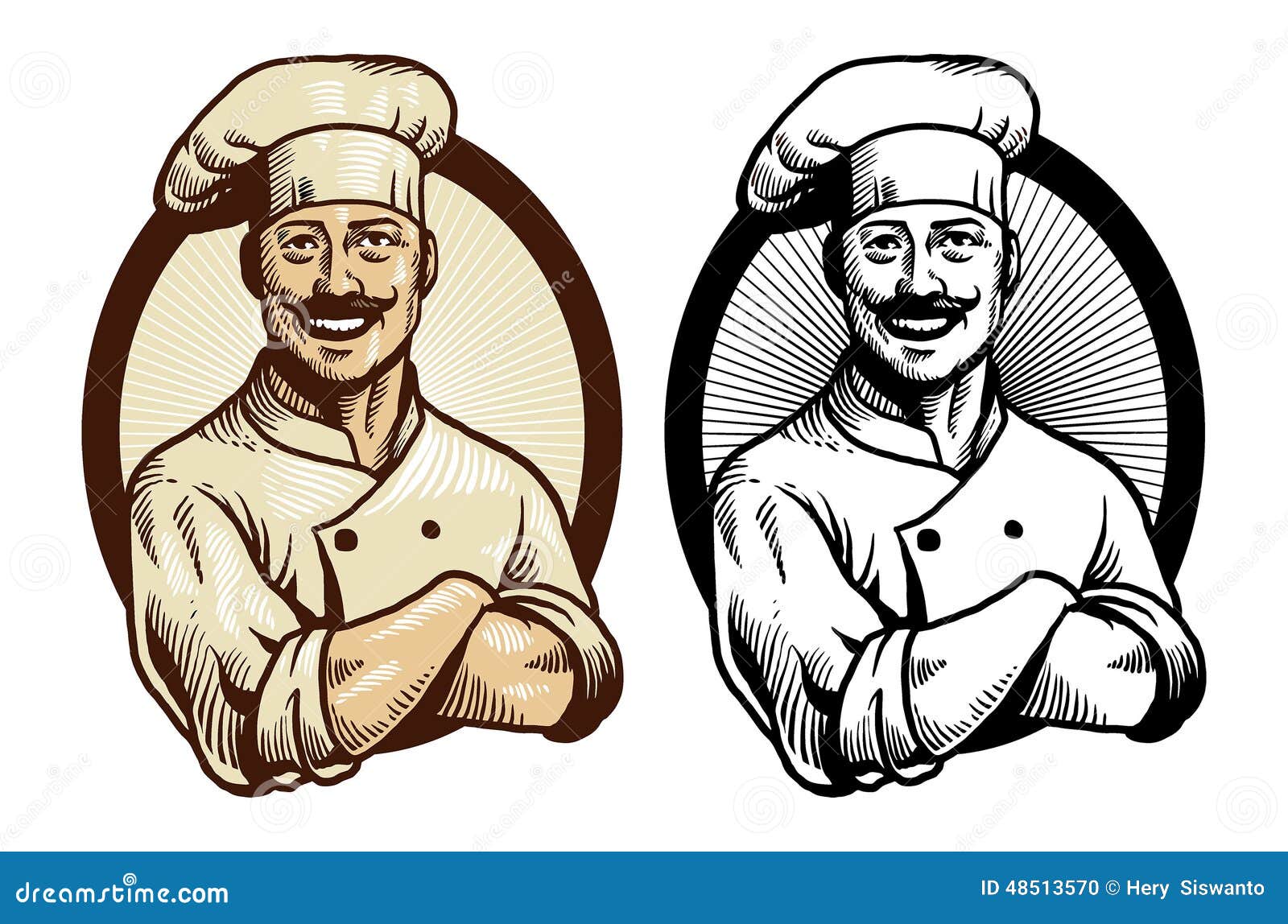 Hand Drawing Chef with Crossed Arm Pose Stock Vector - Illustration of ...