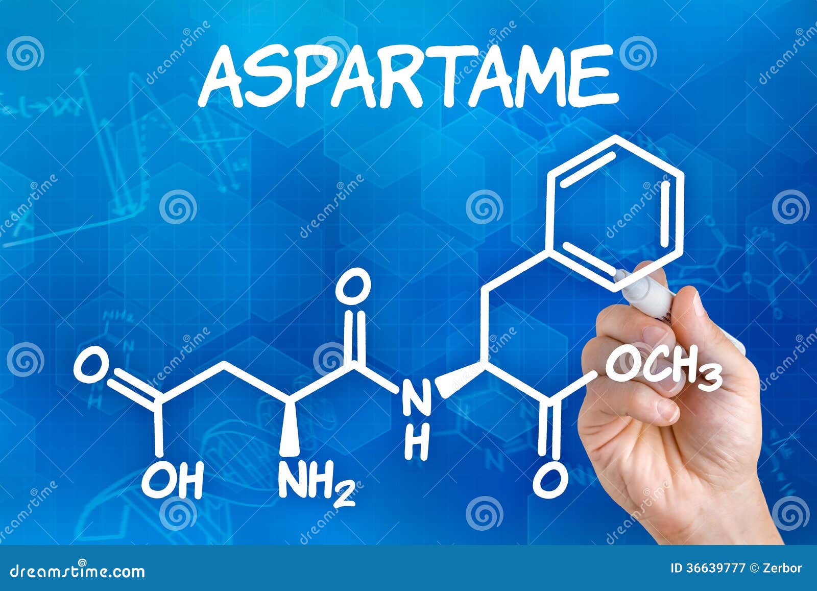 Hand Drawing the Chemical Formula of Aspartame Stock Illustration ...