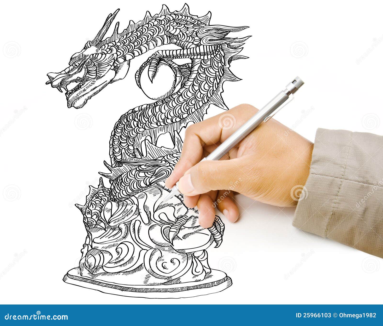 Hand Drawing Chinese Style Dragon Statue Line Sket Stock Image - Image ...