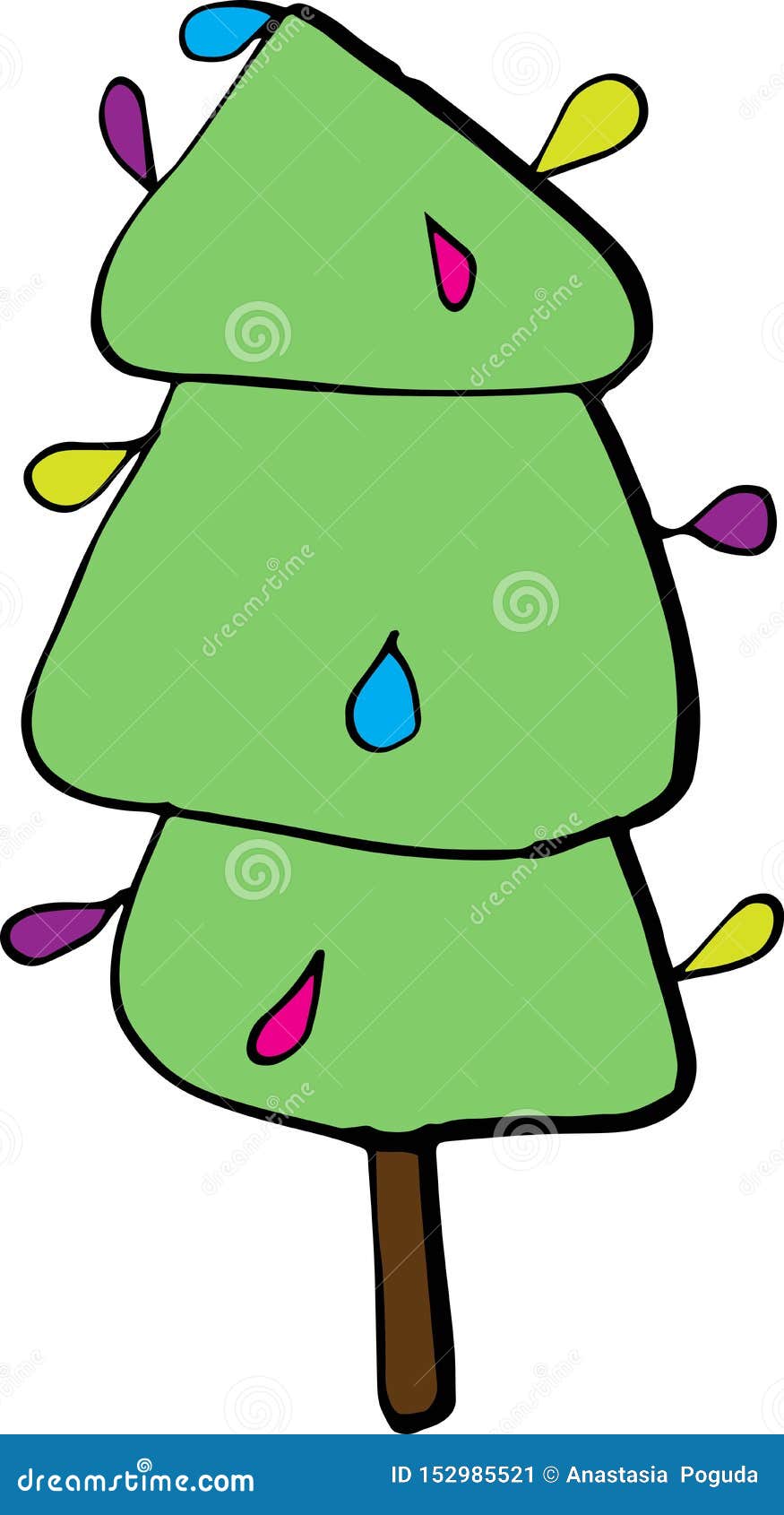 Hand Drawing Christmas Cartoon Tree with Lights. Doodle Vector ...