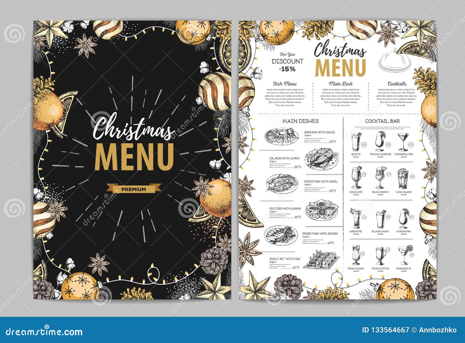 Hand Drawing Christmas Holiday Menu Design. Restaurant Menu Stock ...