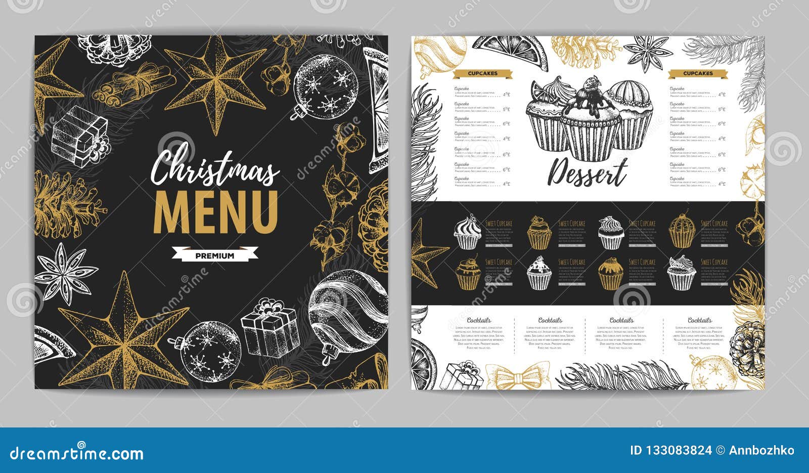 Hand Drawing Christmas Holiday Menu Design. Restaurant Menu Stock ...