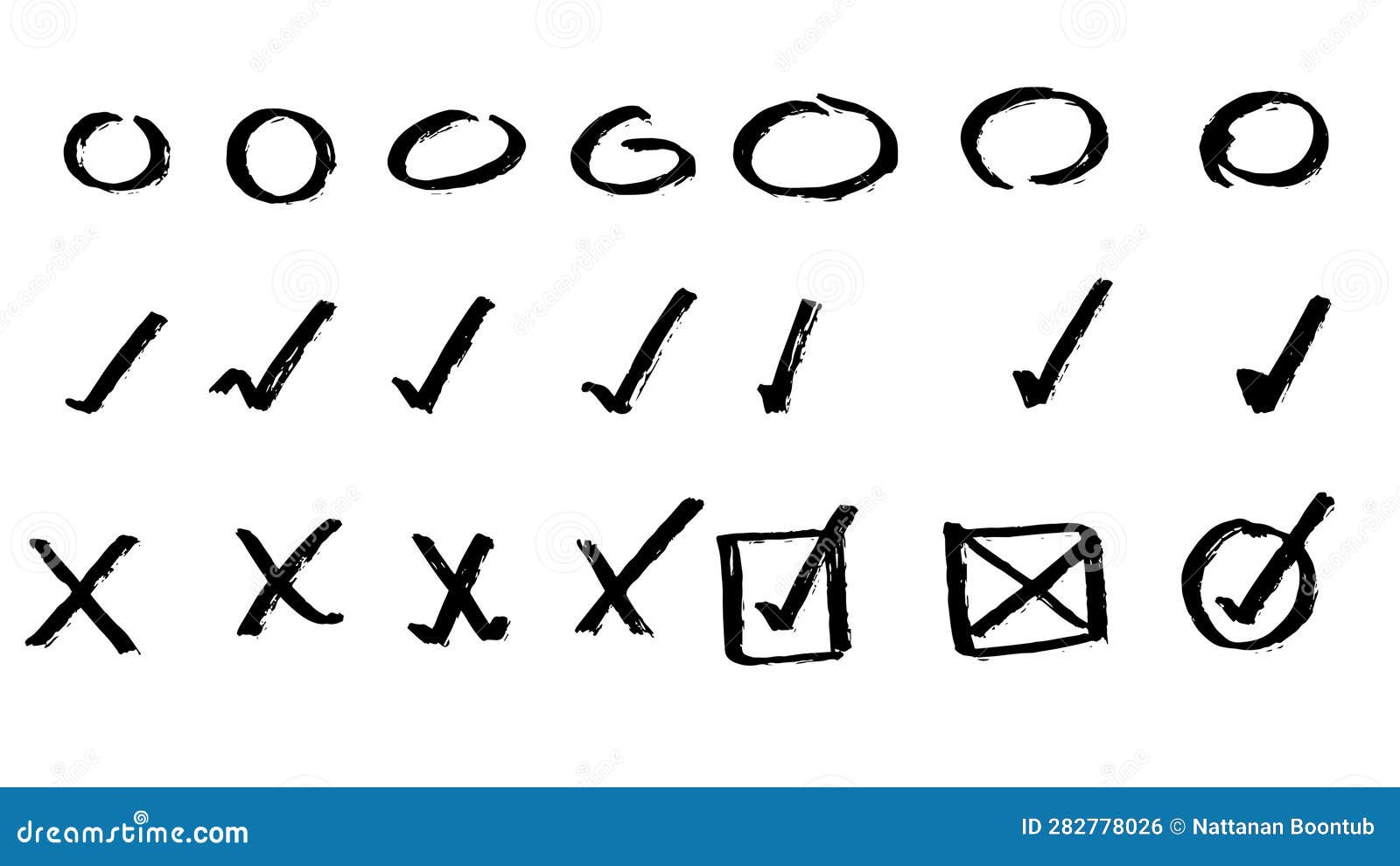 Hand Drawing Circle, Correct and Cross Icon Set. Vector Stock ...