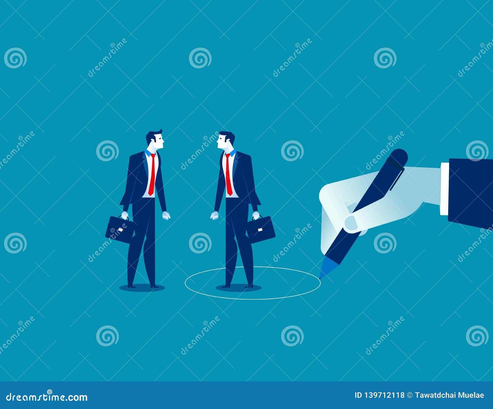 Hand Drawing Circle Separating Man and Man. Concept Business Vector ...