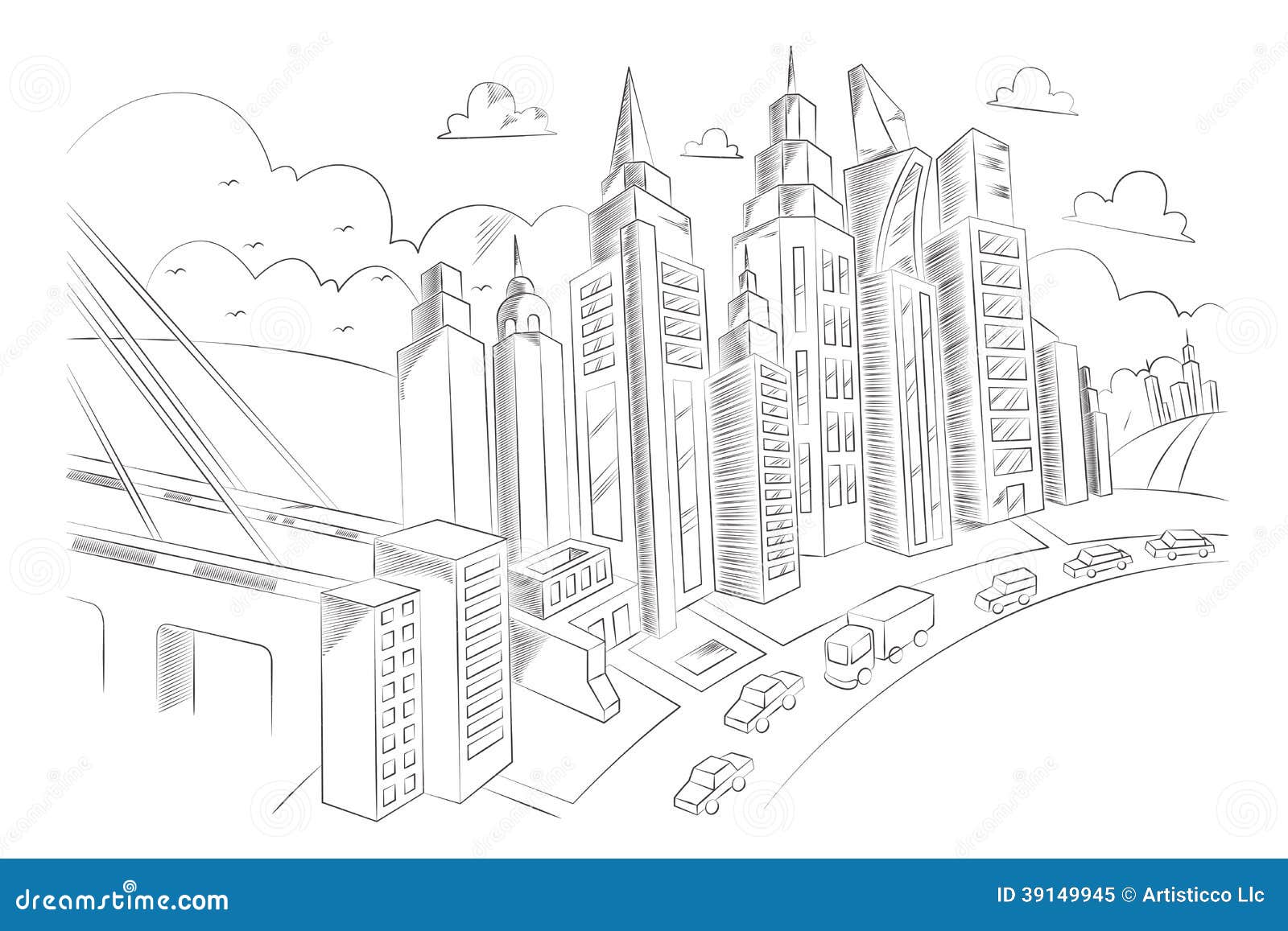 Hand drawing of city life stock vector. Illustration of outdoor - 39149945