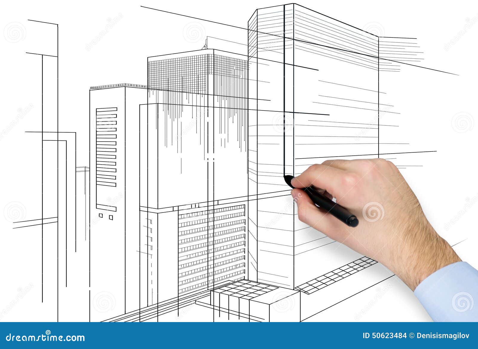 Hand drawing city stock photo. Image of house, drawing - 50623484
