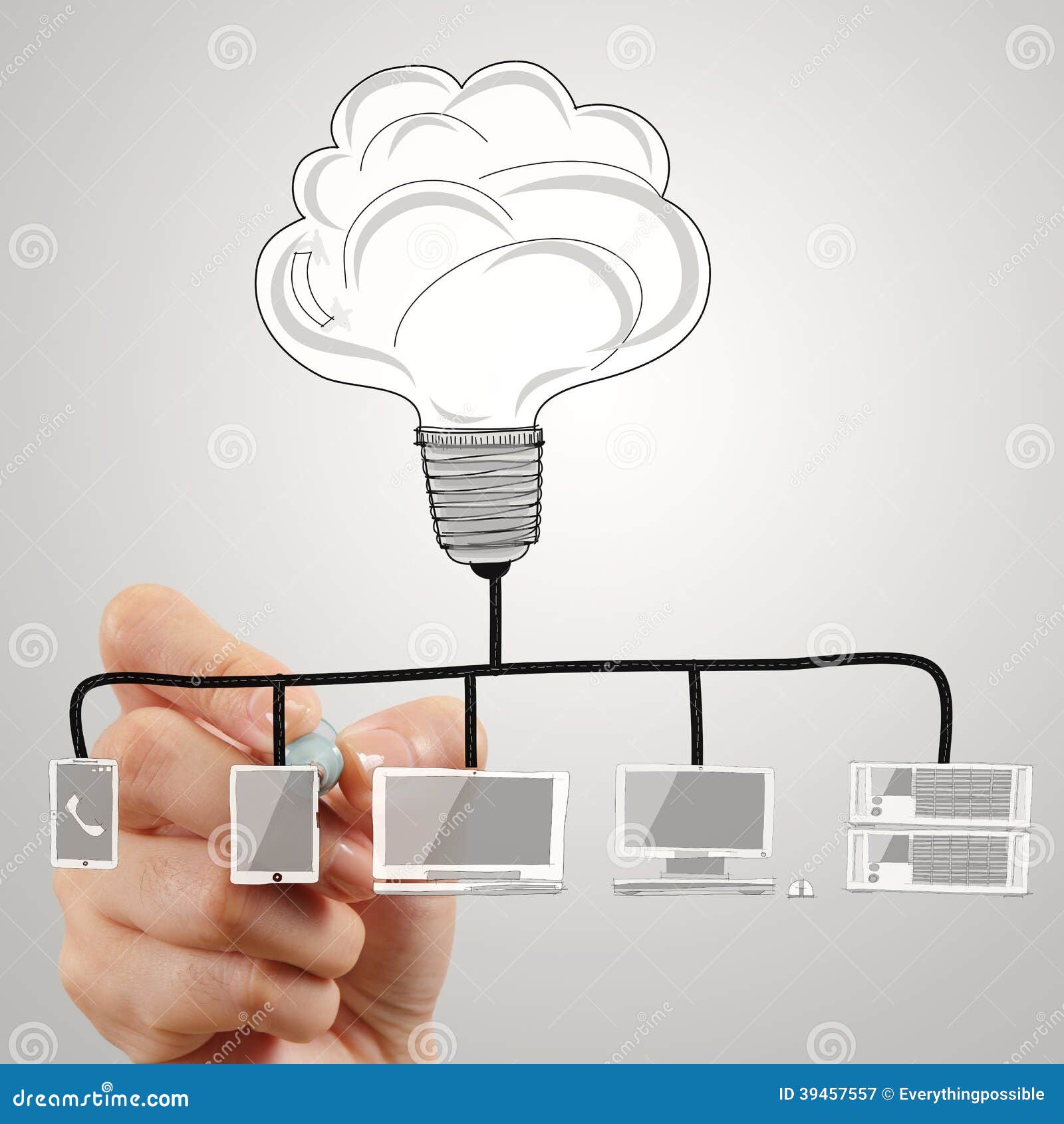 Hand drawing Cloud network stock image. Image of digital - 39457557