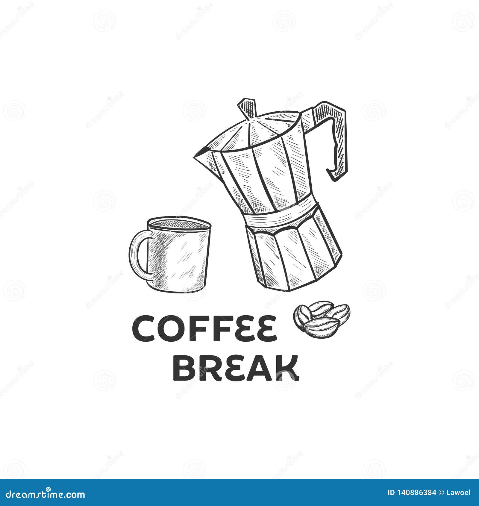 Hand drawing coffee set stock vector. Illustration of cafe - 140886384