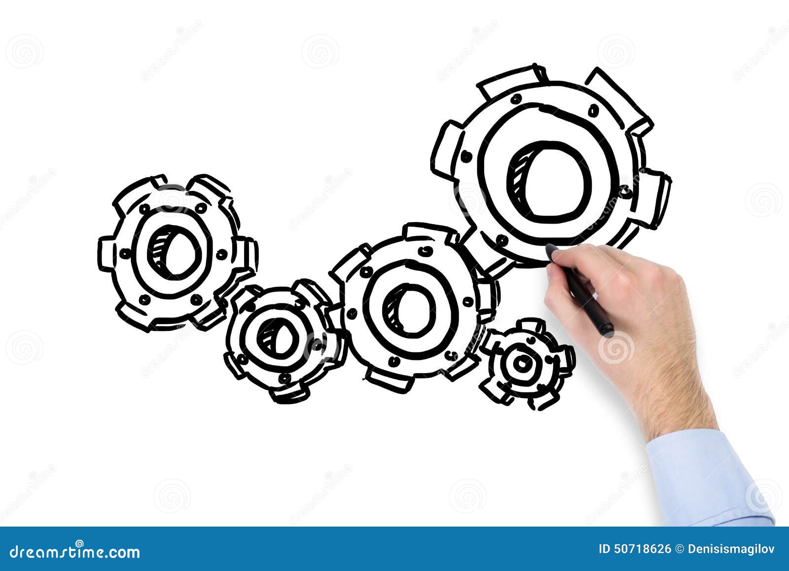 Hand drawing cogs stock photo. Image of human, person - 50718626