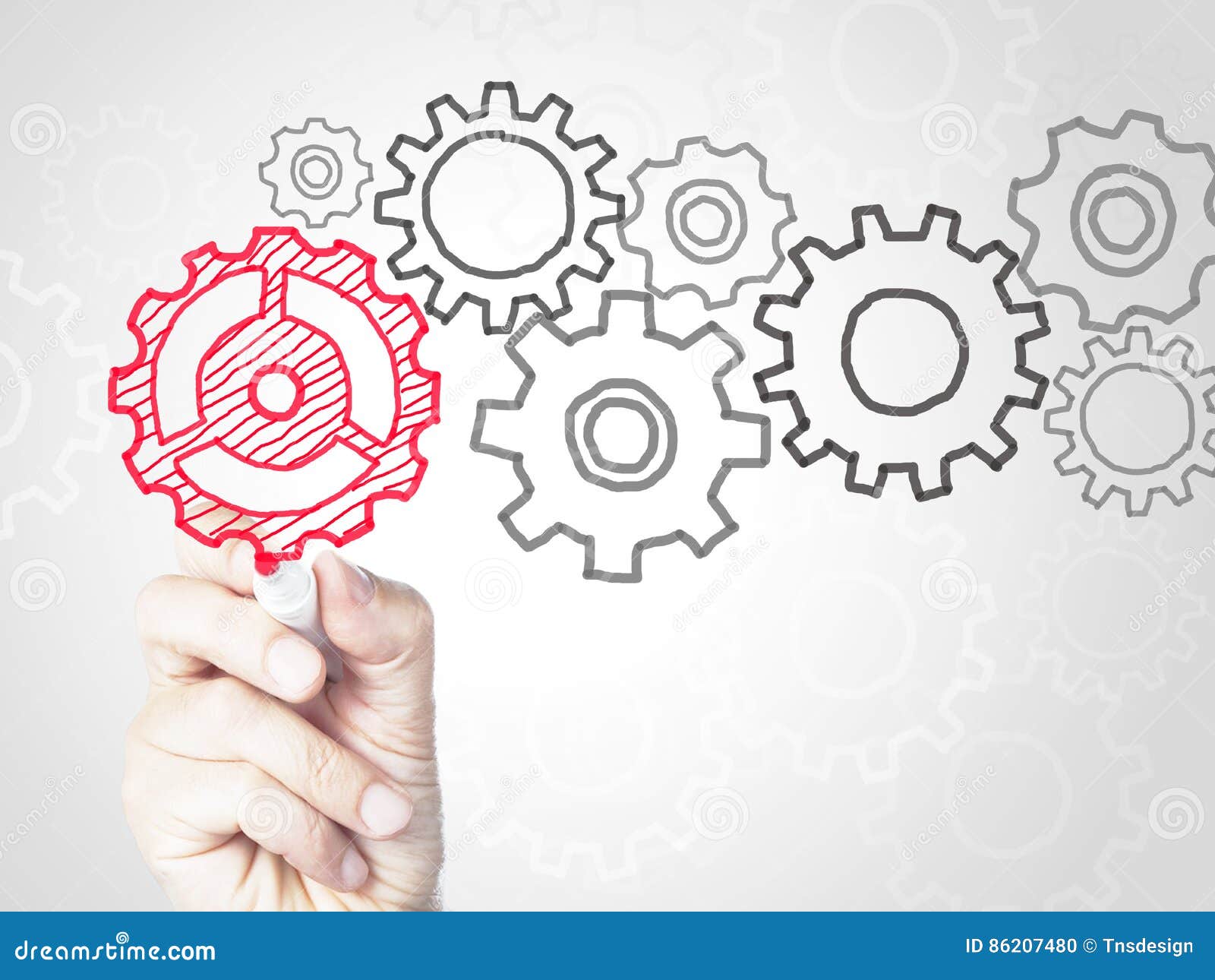 Hand drawing cogwheel stock photo. Image of advertising - 86207480