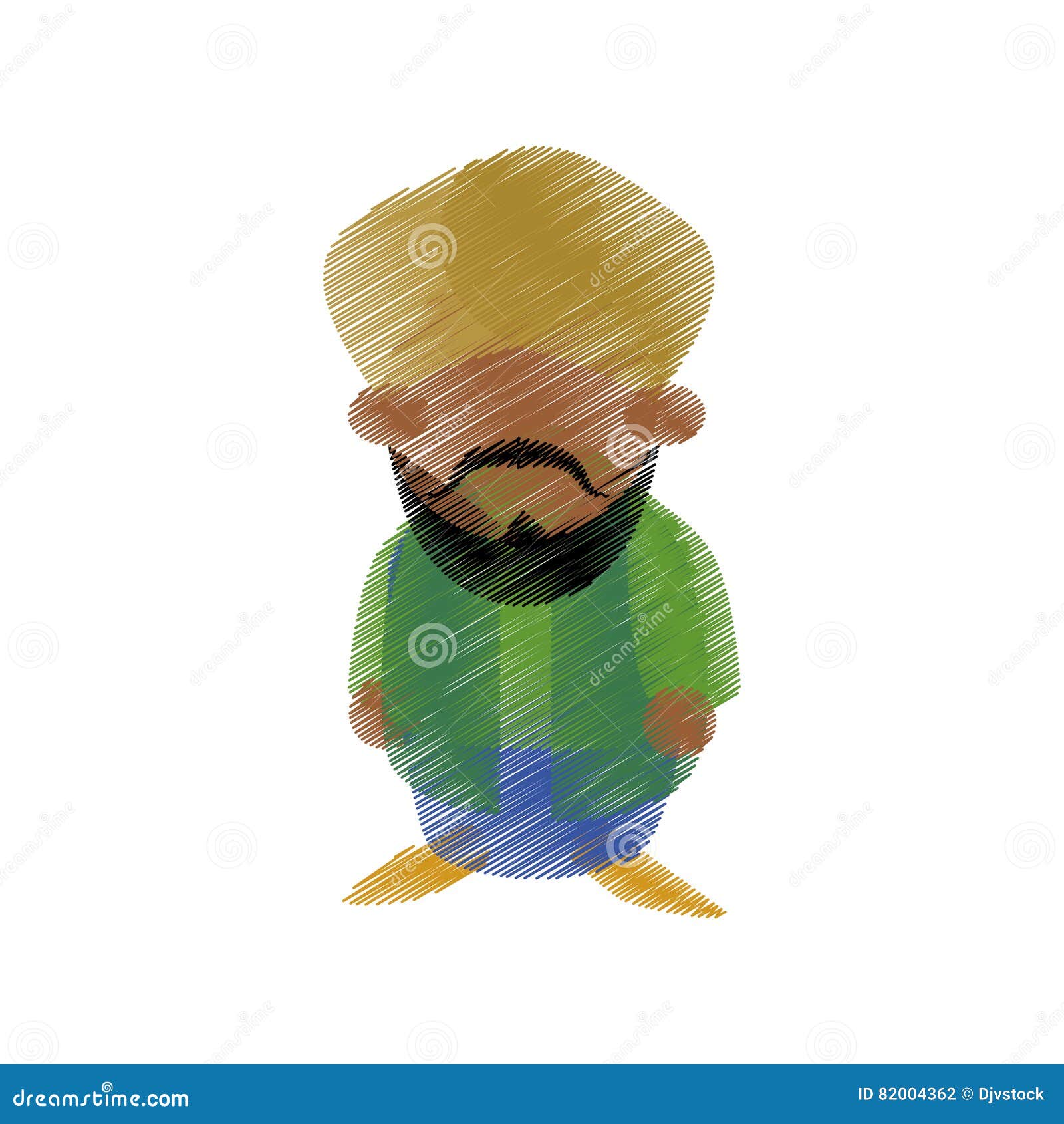 Hand Drawing Colored Indian Man Bearded Traditional Cloth Stock Vector ...