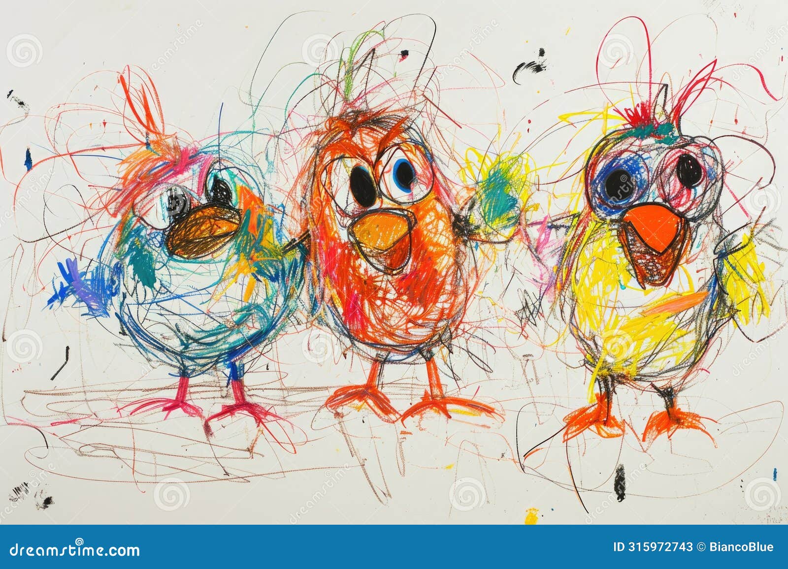 Hand Drawing Colorful Group of Various Type of the Chicken with Crayon ...