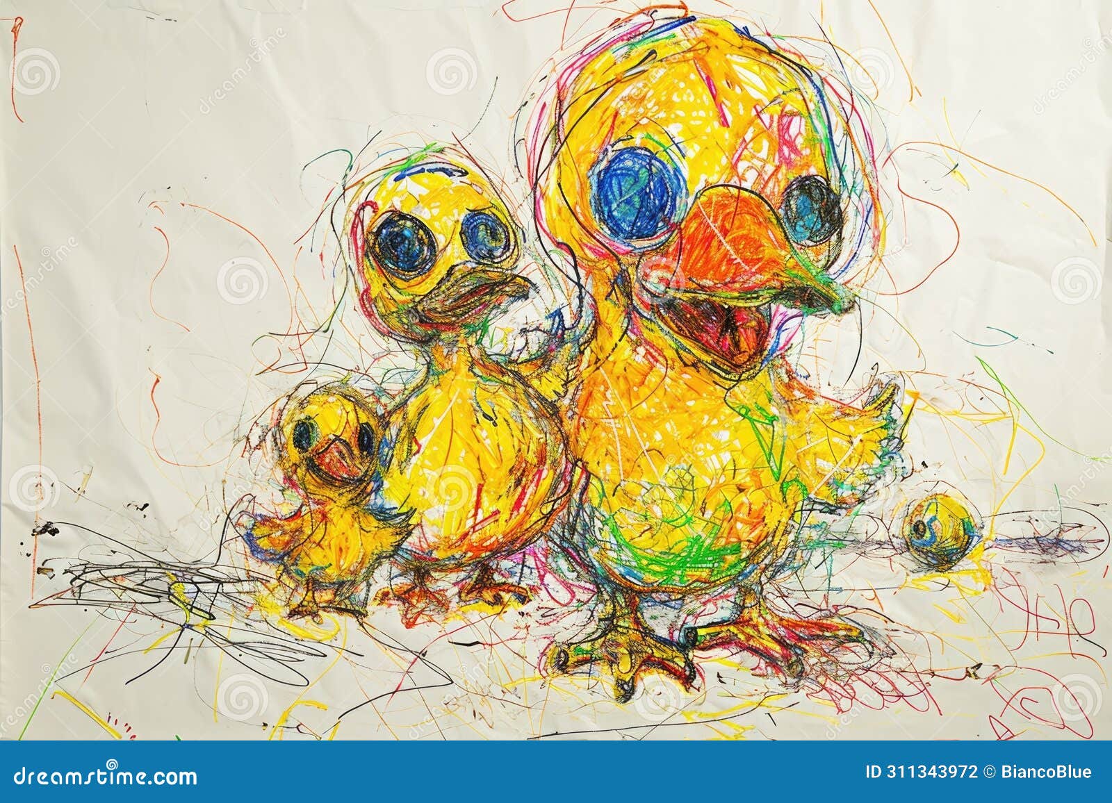 Hand Drawing Colorful Group of the Various Type of the Duck with Crayon ...