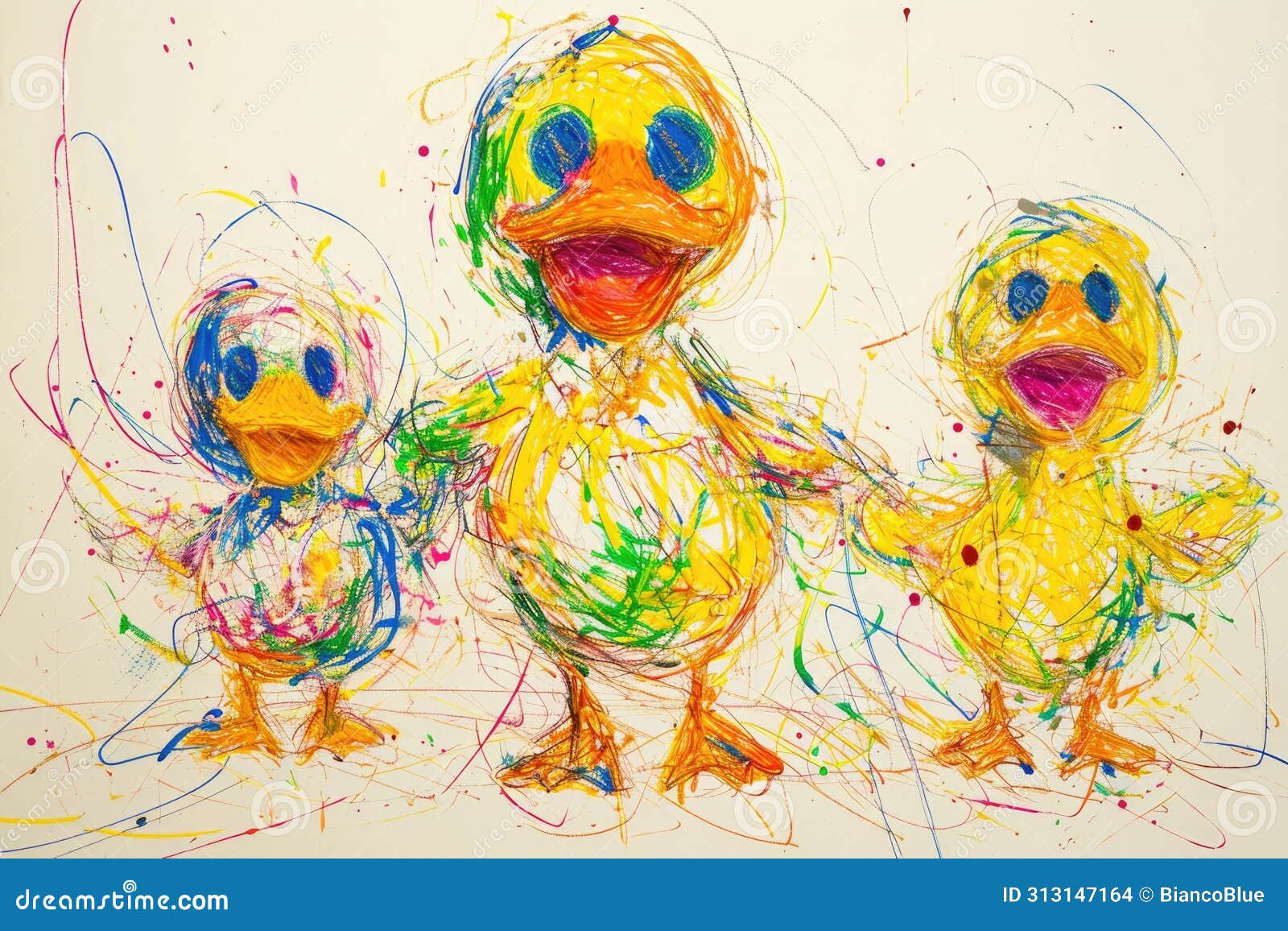 Hand Drawing Colorful Group of the Various Type of the Duck with Crayon ...