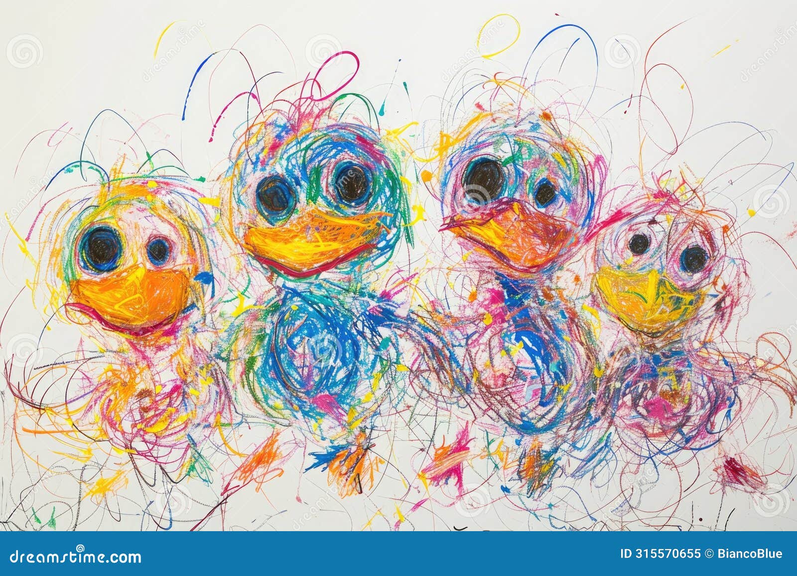 Hand Drawing Colorful Group of the Various Type of the Duck with Crayon ...