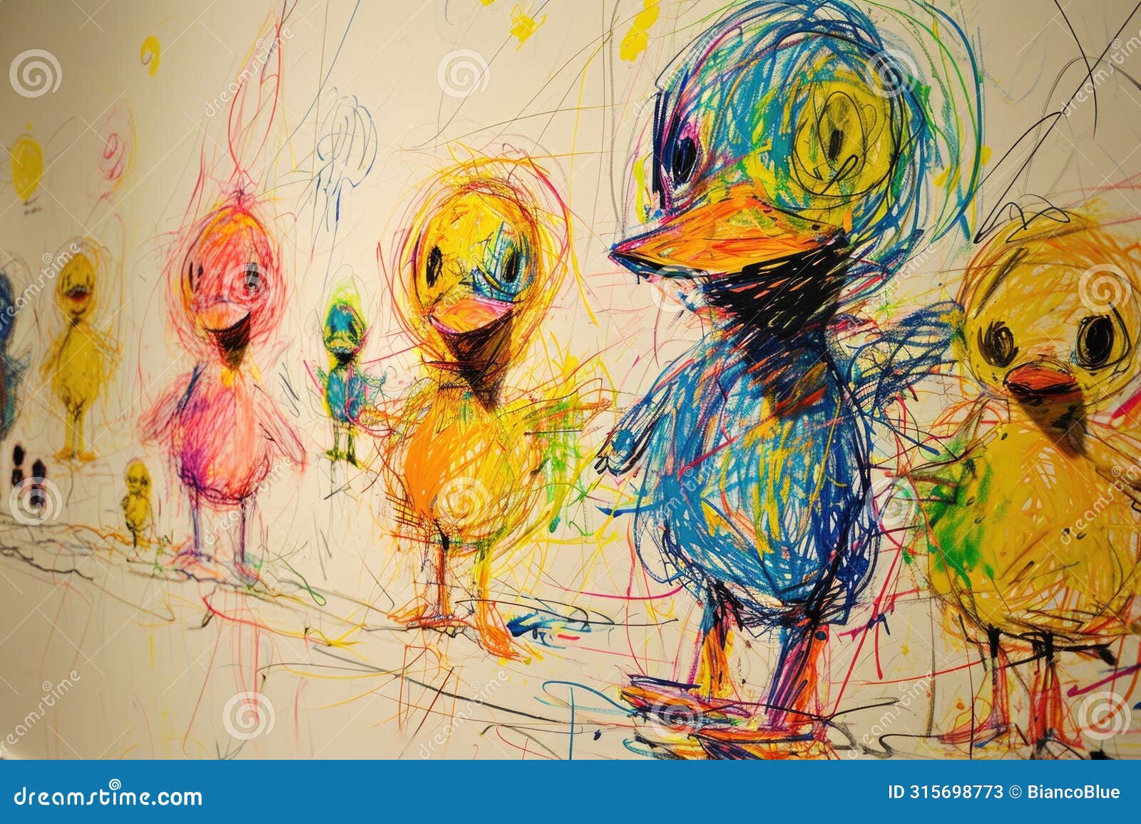 Hand Drawing Colorful Group of the Various Type of the Duck with Crayon ...