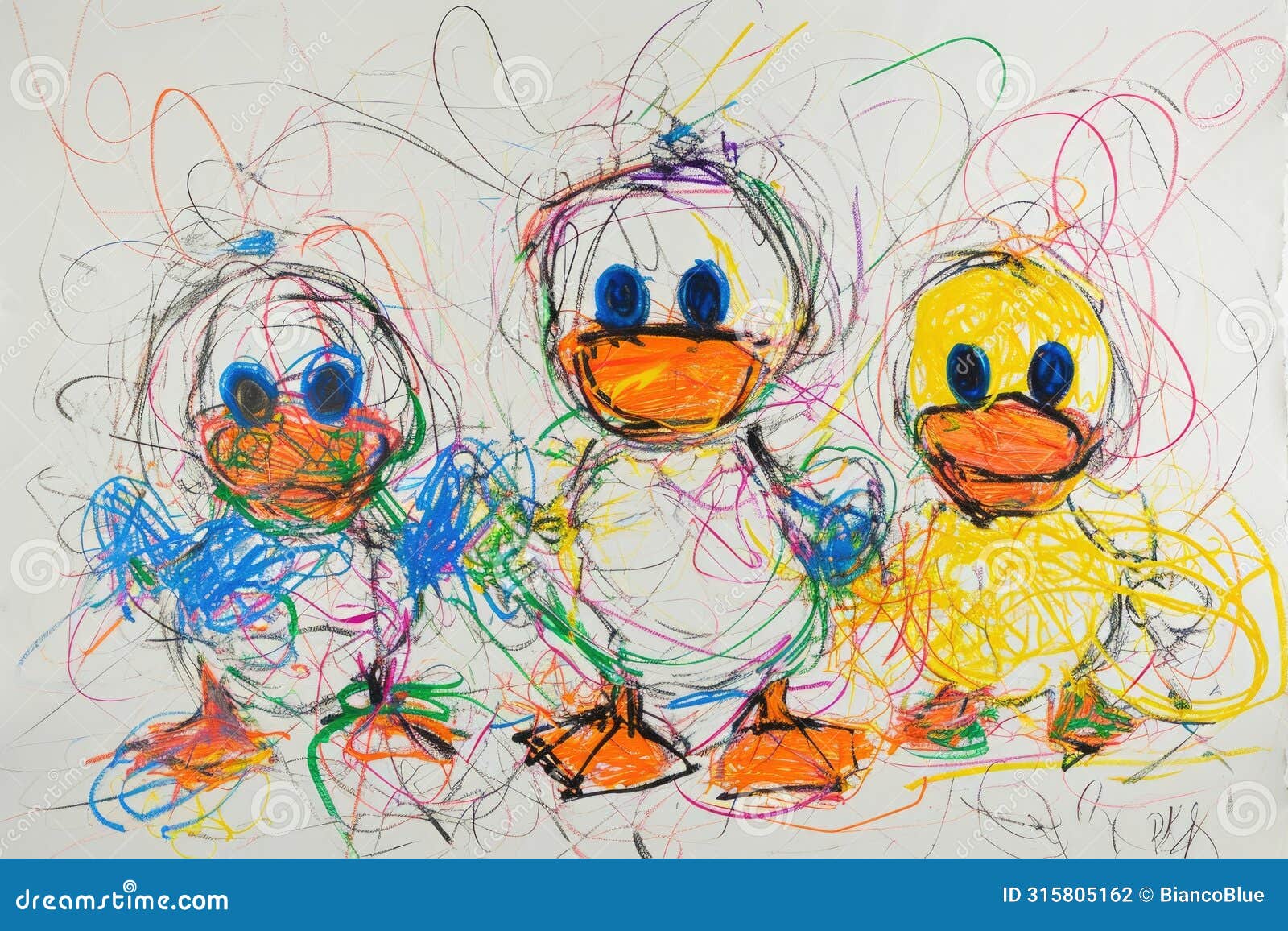 Hand Drawing Colorful Group of the Various Type of the Duck with Crayon ...