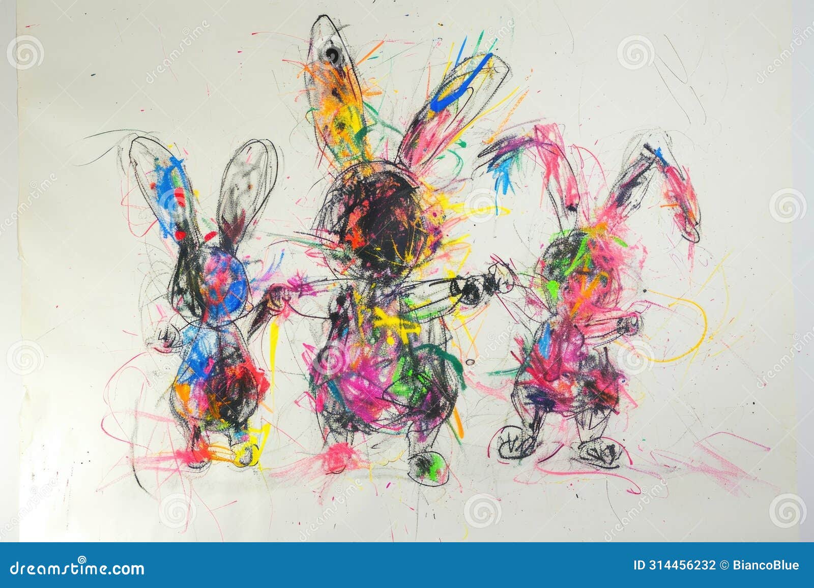 A Hand Drawing Colorful Group of Various Type of the Rabbit with Crayon ...