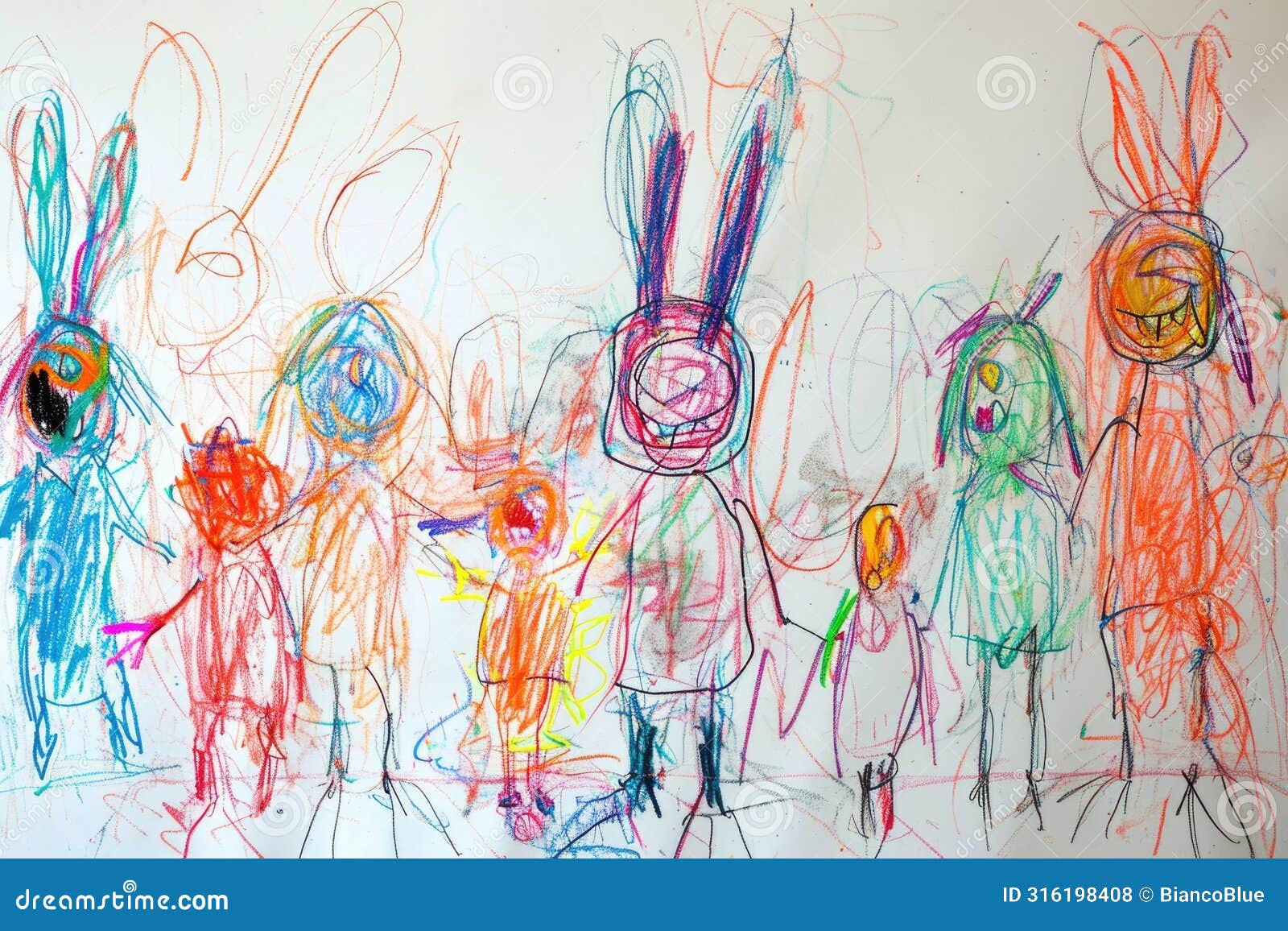 A Hand Drawing Colorful Group of Various Type of the Rabbit with Crayon ...
