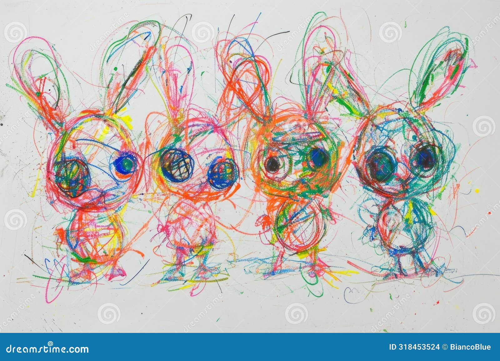 A Hand Drawing Colorful Group of Various Type of the Rabbit with Crayon ...