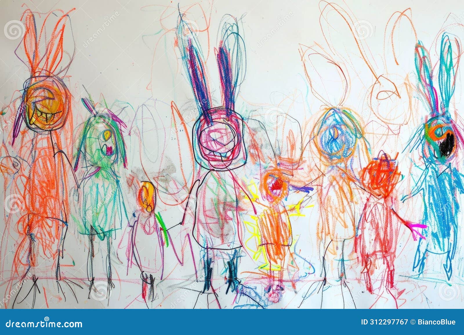 A Hand Drawing Colorful Group of Various Type of the Rabbit with Crayon ...