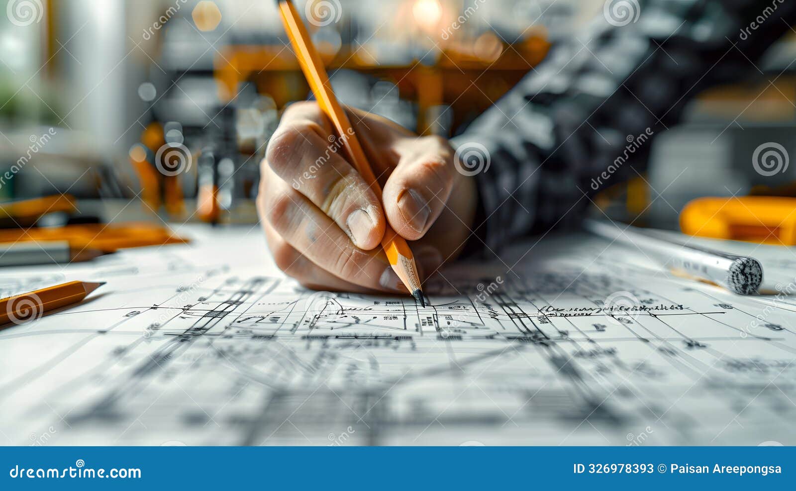Hand Drawing Complex Blueprint with Detailed Annotations in an ...