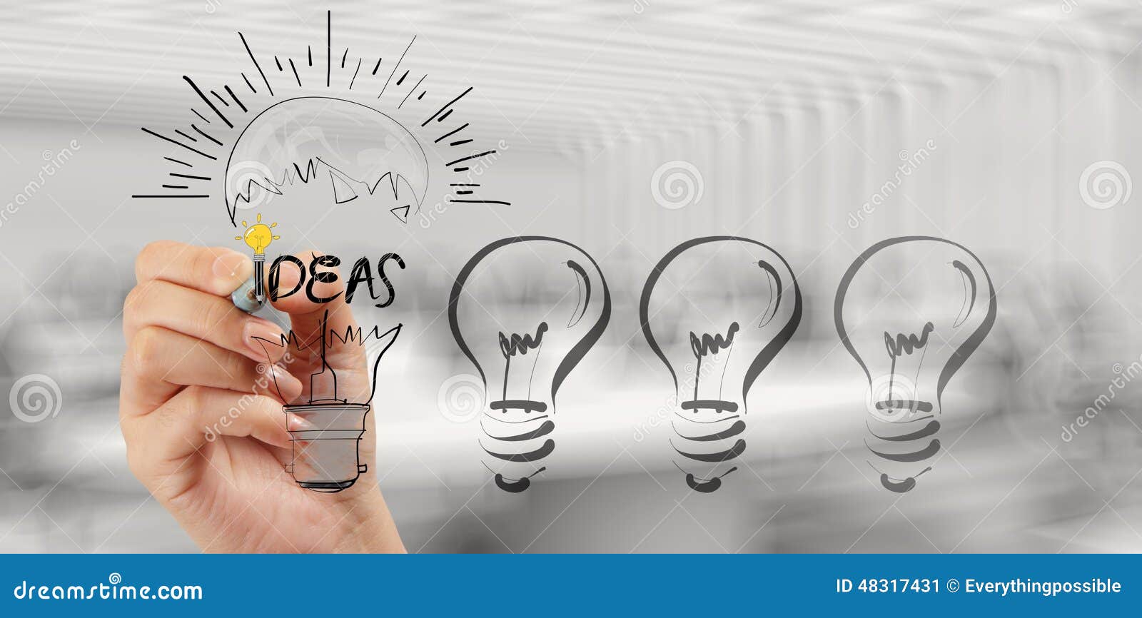 Hand Drawing Creative Business Strategy with Light Bulb Stock Image ...