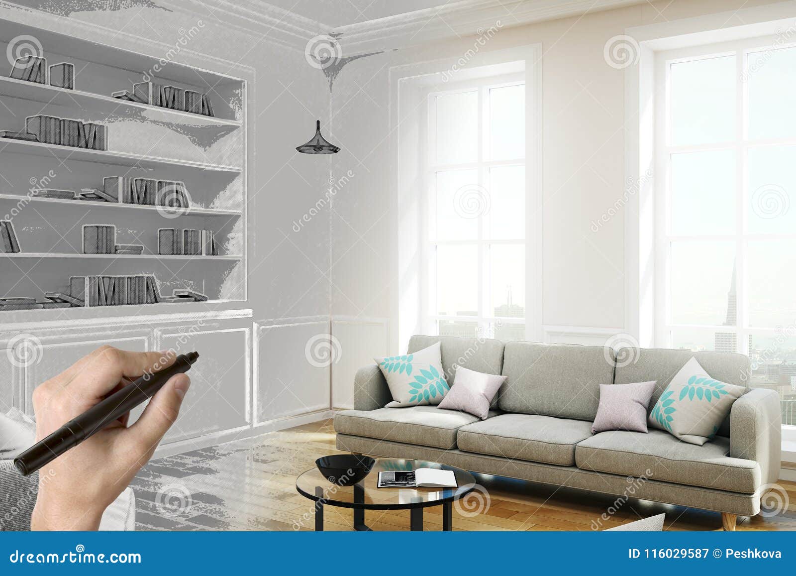 Hand Drawing Library Office Stock Illustration - Illustration of ...