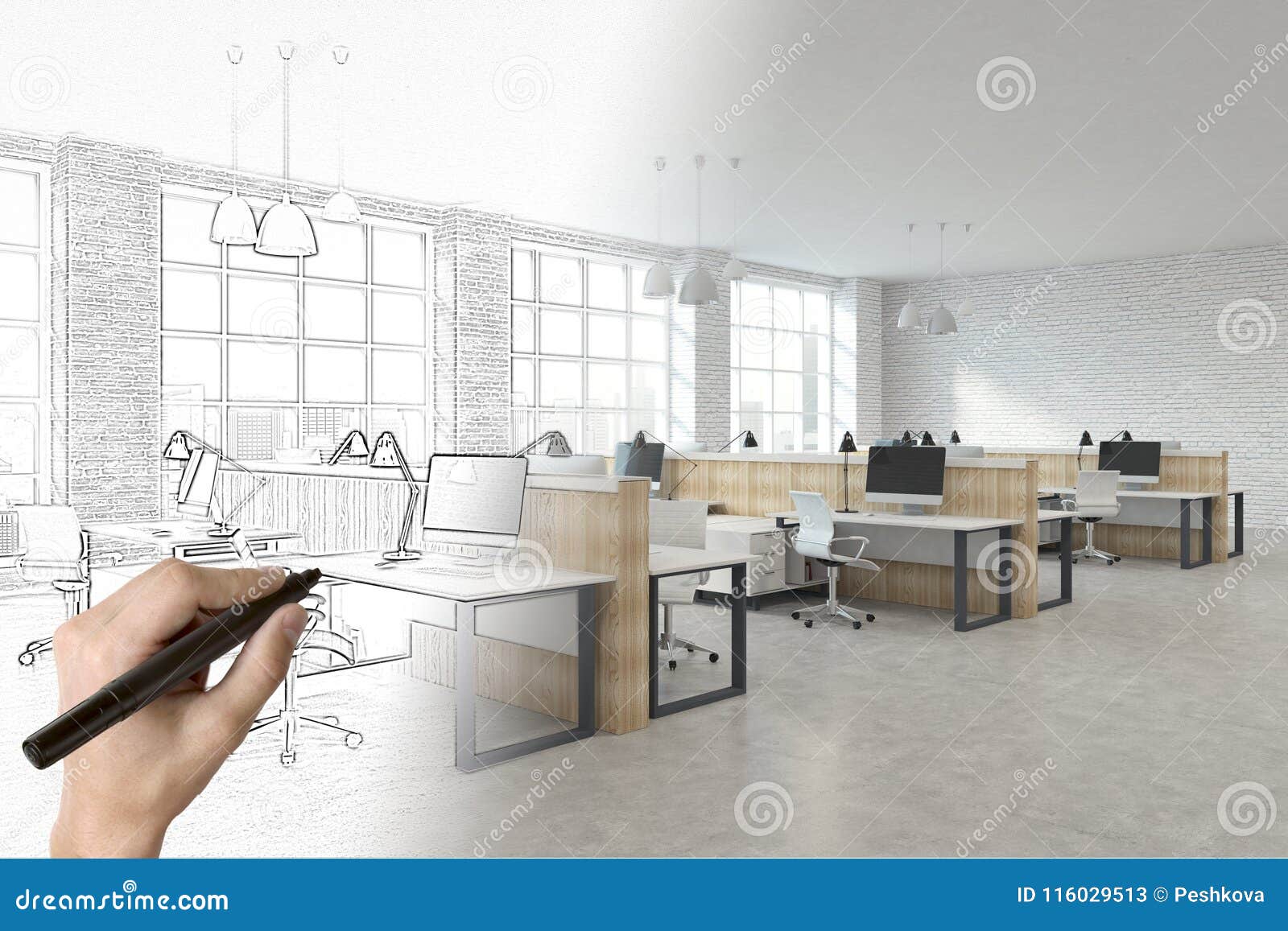 Hand Drawing Creative Office Stock Illustration - Illustration of draw ...